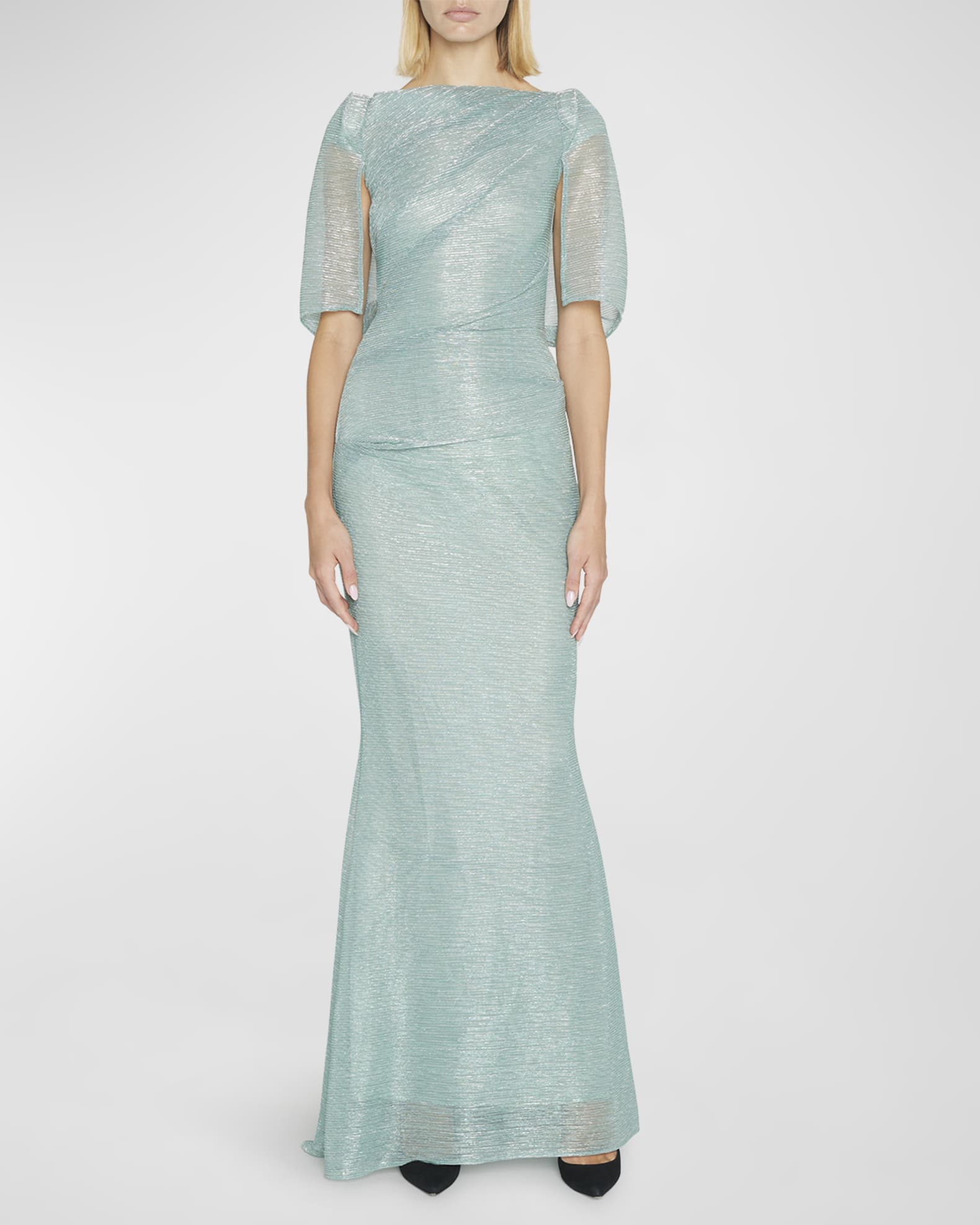 Talbot Runhof Metallic Voile Capelet Gown | Neiman Marcus