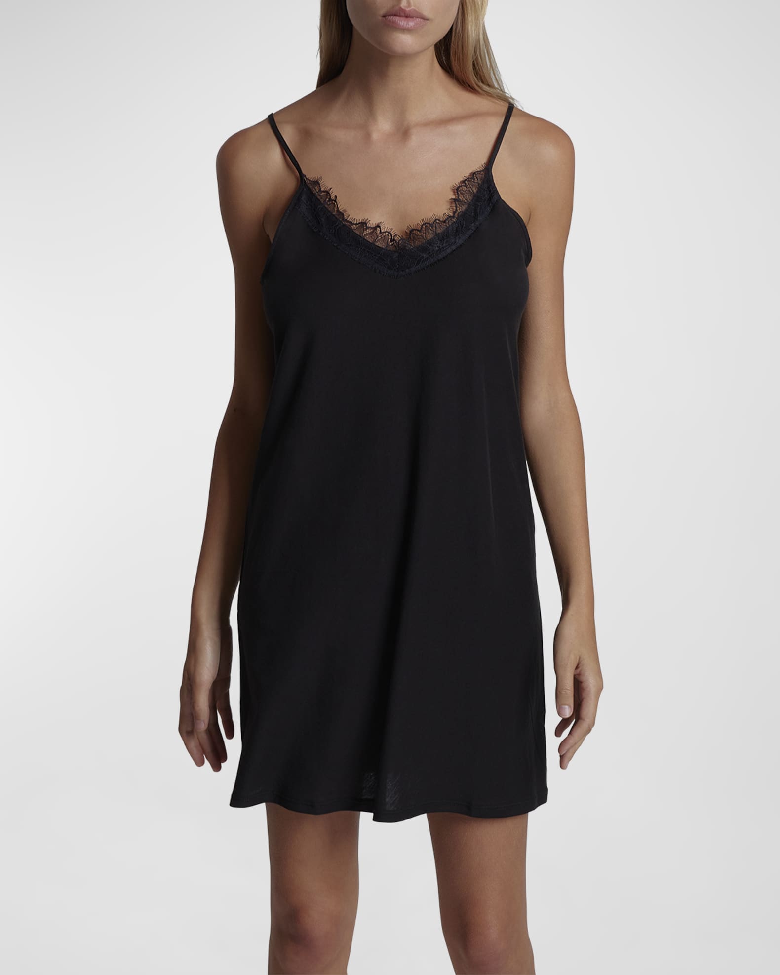 Skin Lace-Trim Pima Cotton Slip | Neiman Marcus