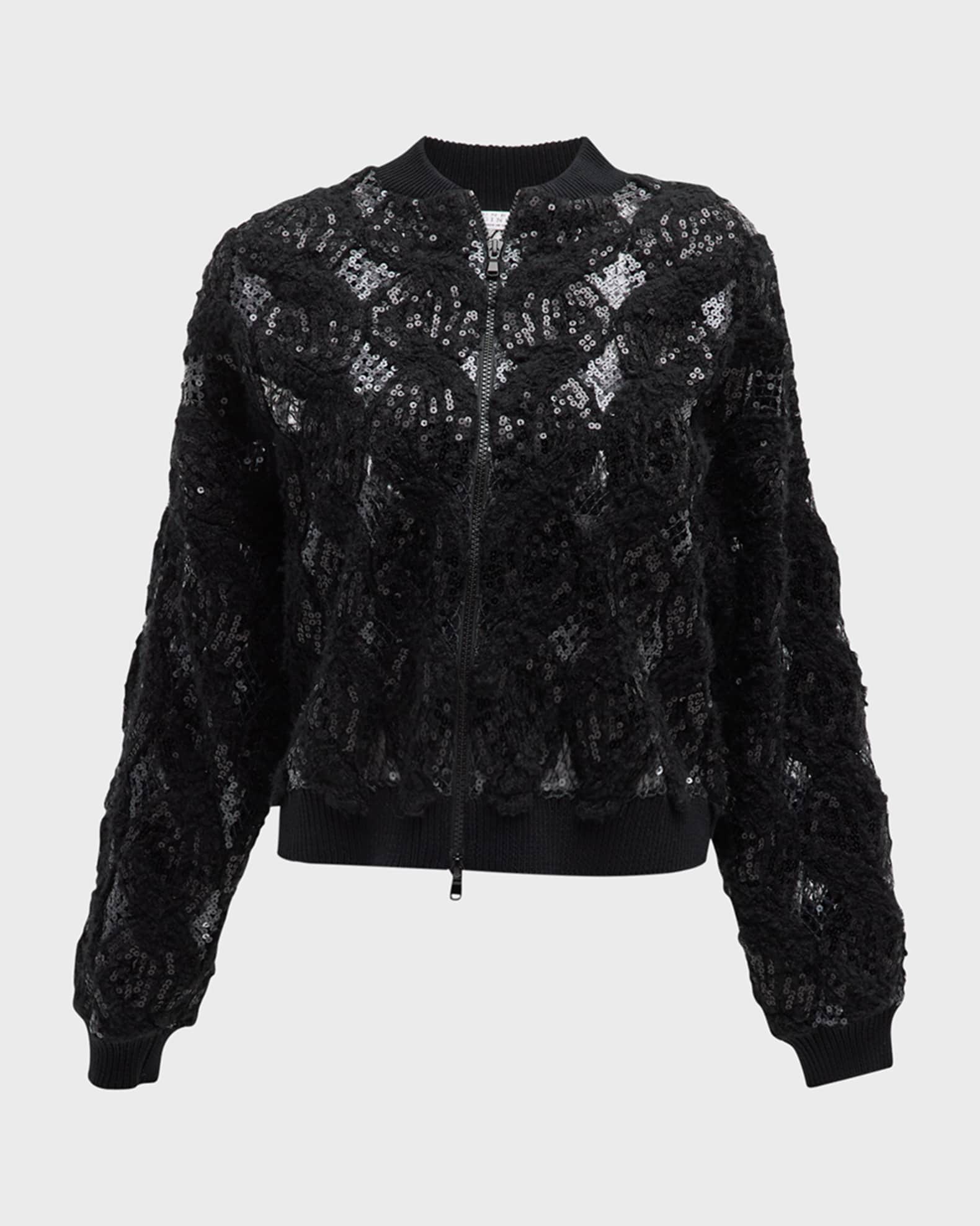 Brunello Cucinelli Couture Open Work Cable Knit Bomber Jacket w ...