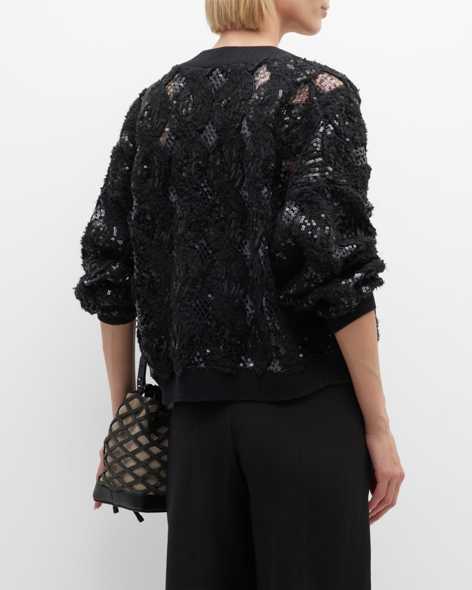 Brunello Cucinelli Couture Open Work Cable Knit Bomber Jacket w ...