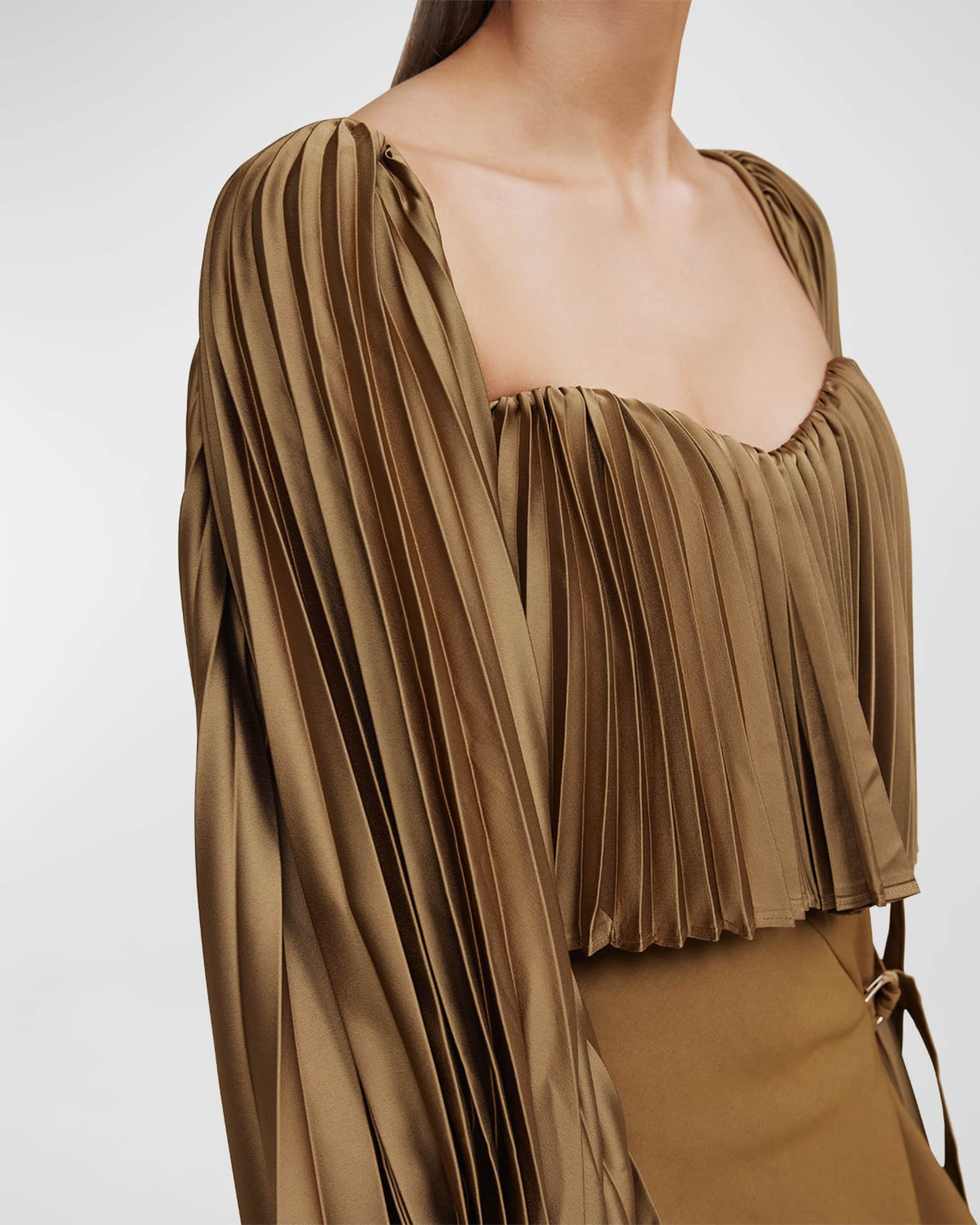 Acler Moston Pleated Long Sleeve Top | Neiman Marcus
