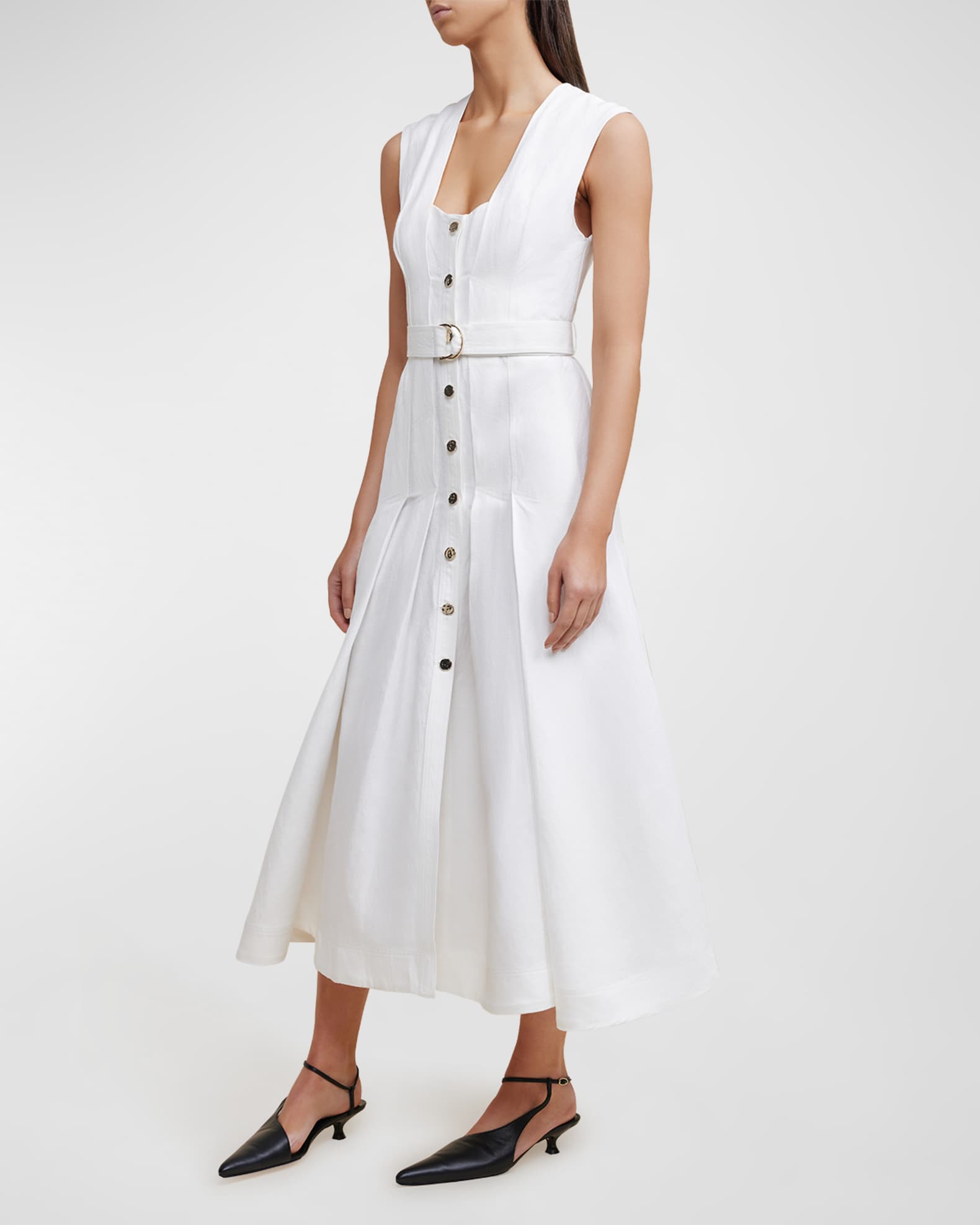 Acler Flaxton Button-Front Fit-And-Flare Midi Dress | Neiman Marcus