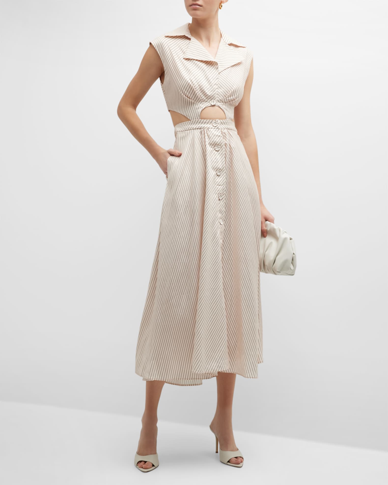 Acler Bridge Stripe Cut-Out Midi Dress | Neiman Marcus