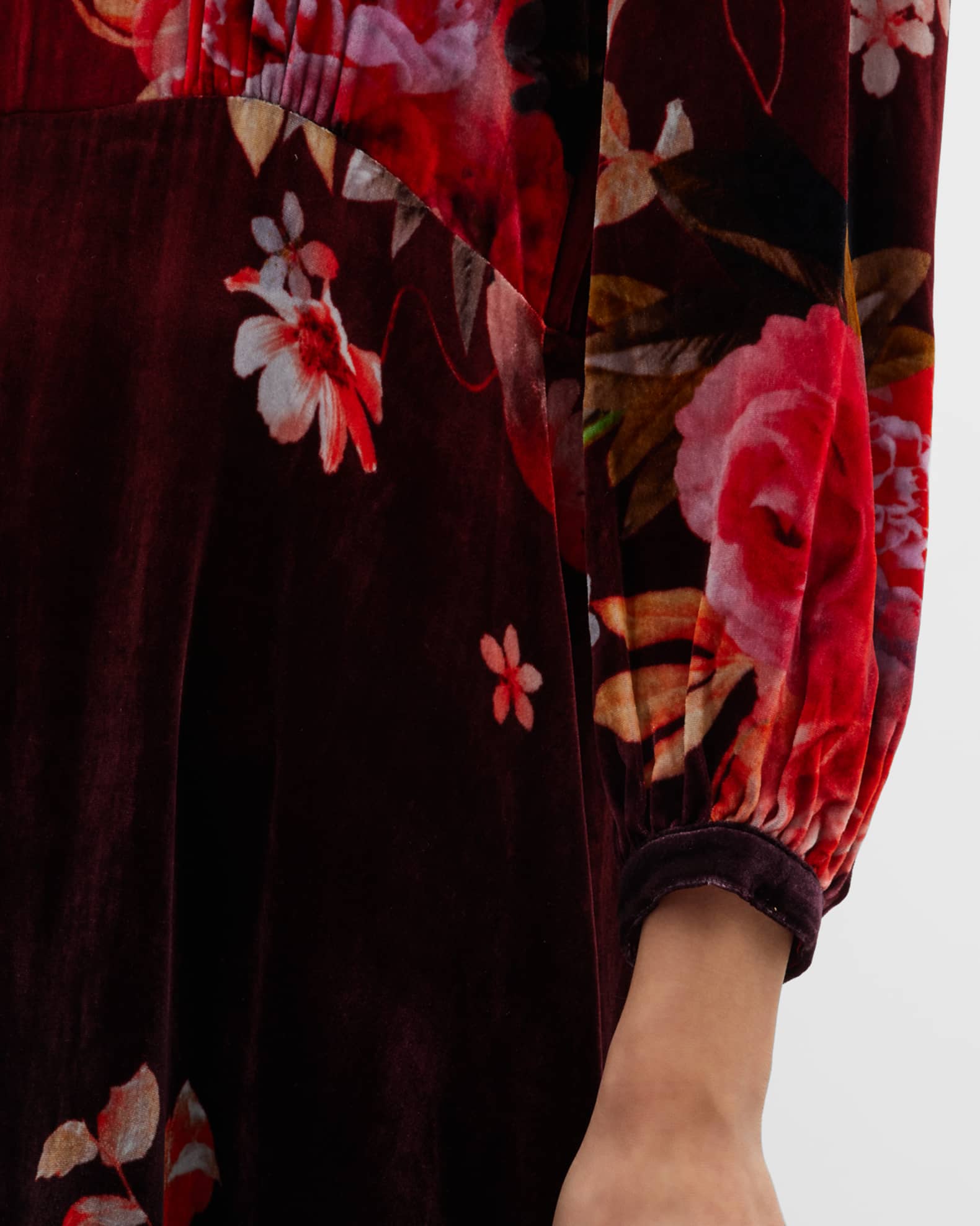 Johnny Was Coralie Floral-Print Velvet Midi Dress | Neiman Marcus