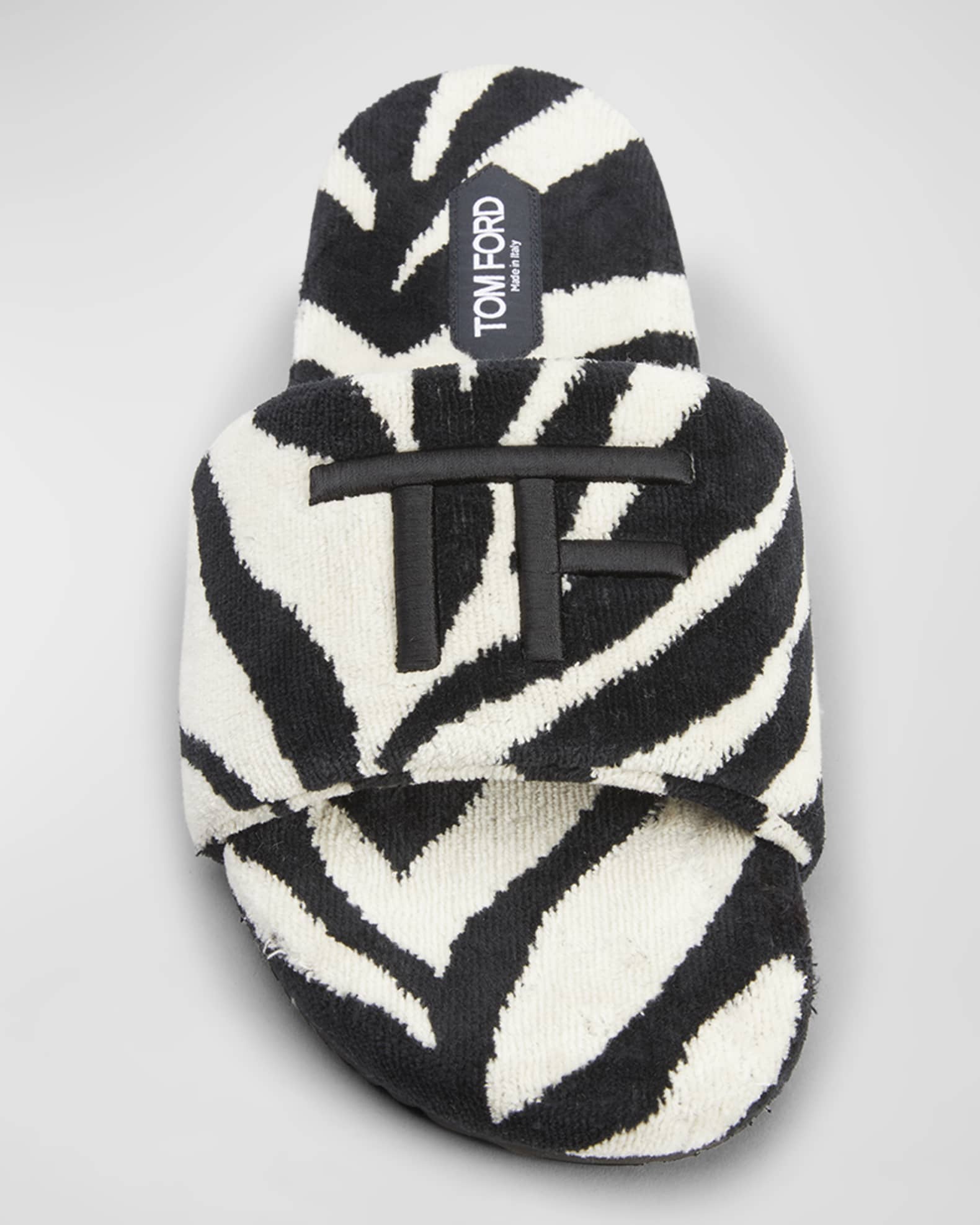 TOM FORD Men's Harrison Cotton Terry Zebra Slide Sandals | Neiman Marcus