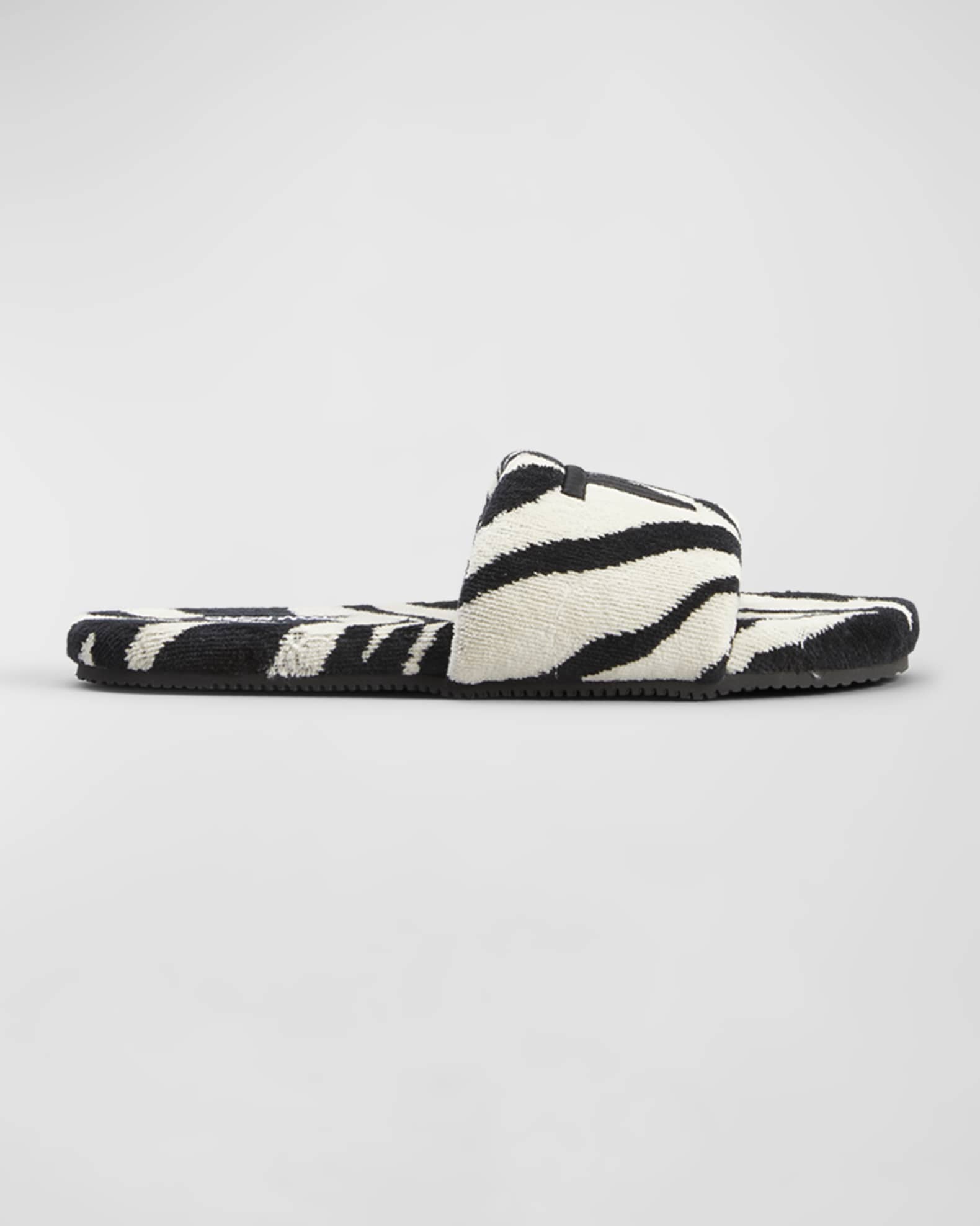 TOM FORD Men's Harrison Cotton Terry Zebra Slide Sandals | Neiman Marcus