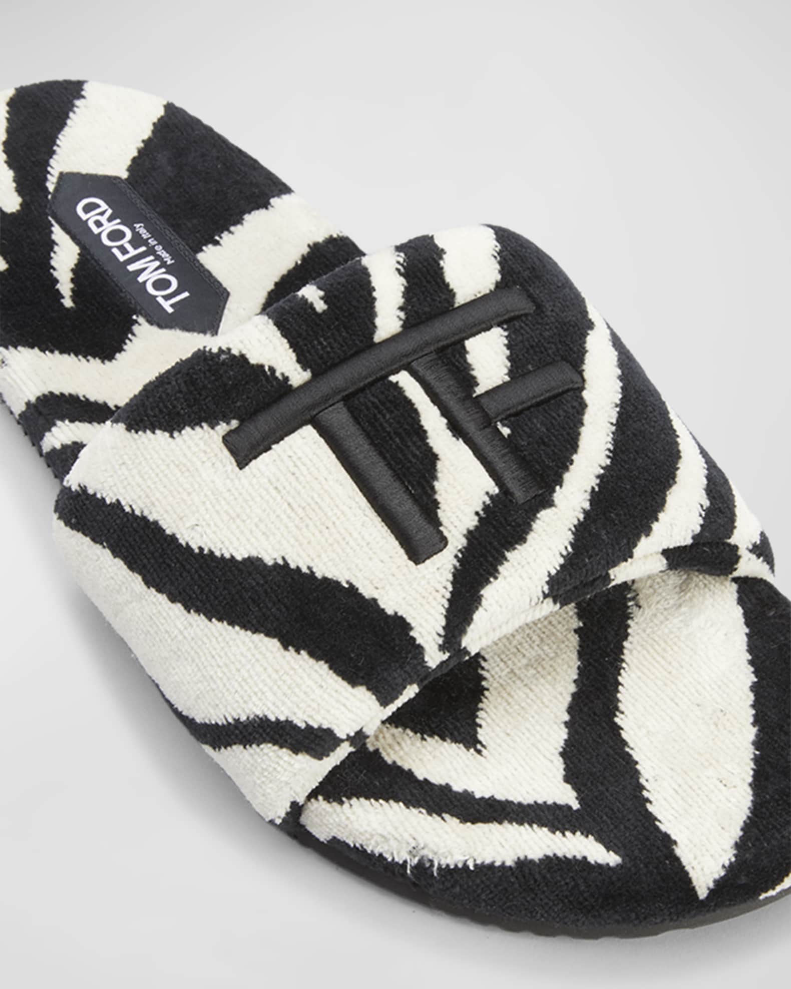 TOM FORD Men's Harrison Cotton Terry Zebra Slide Sandals | Neiman Marcus