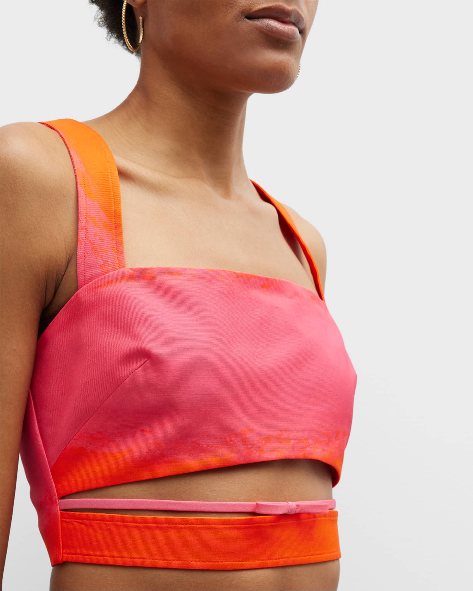 Brandon Maxwell Bow Cutout Degrade-Print Crop Top | Neiman Marcus