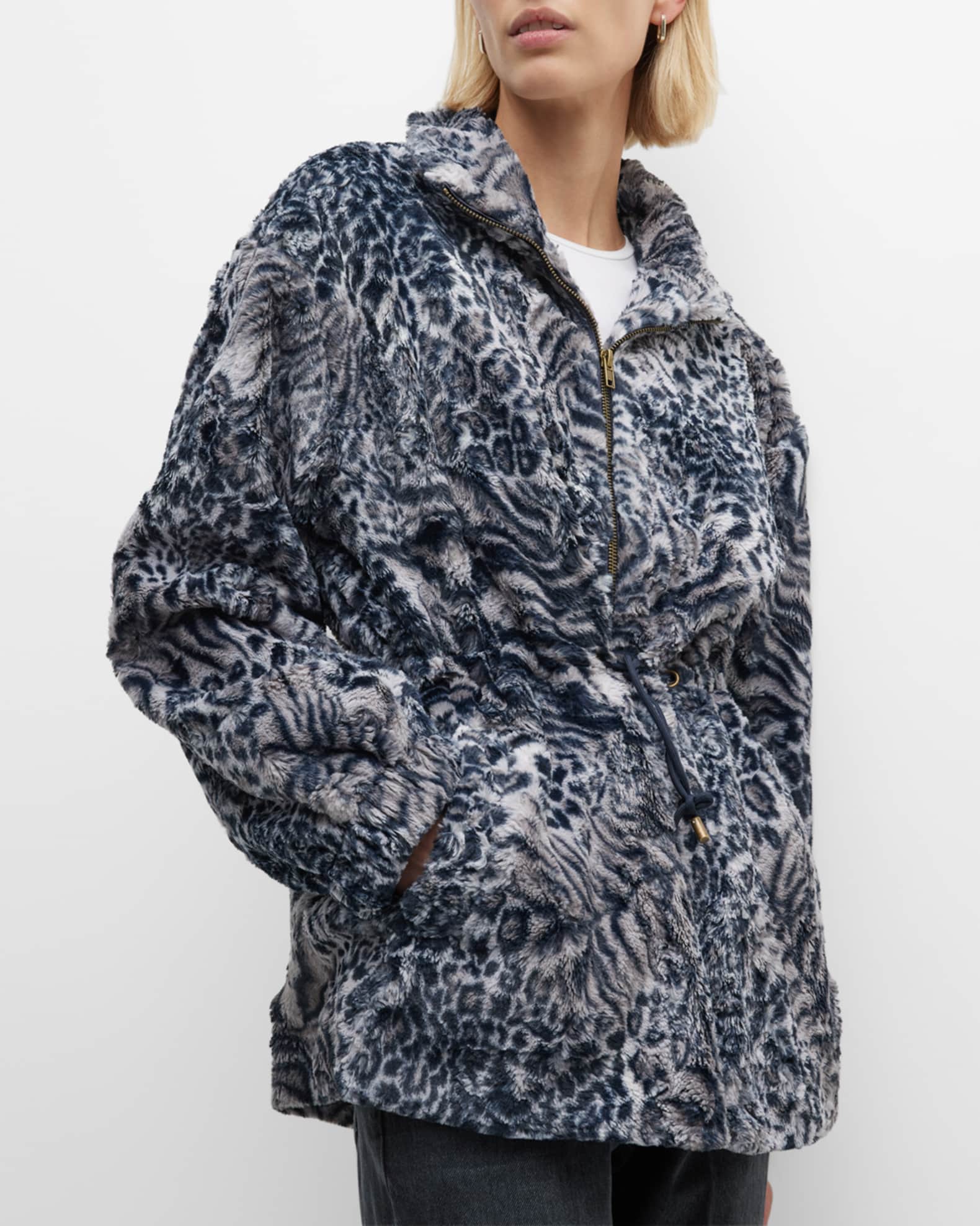 Johnny Was Smoke Leopard-Print Faux Fur Zip Jacket | Neiman Marcus