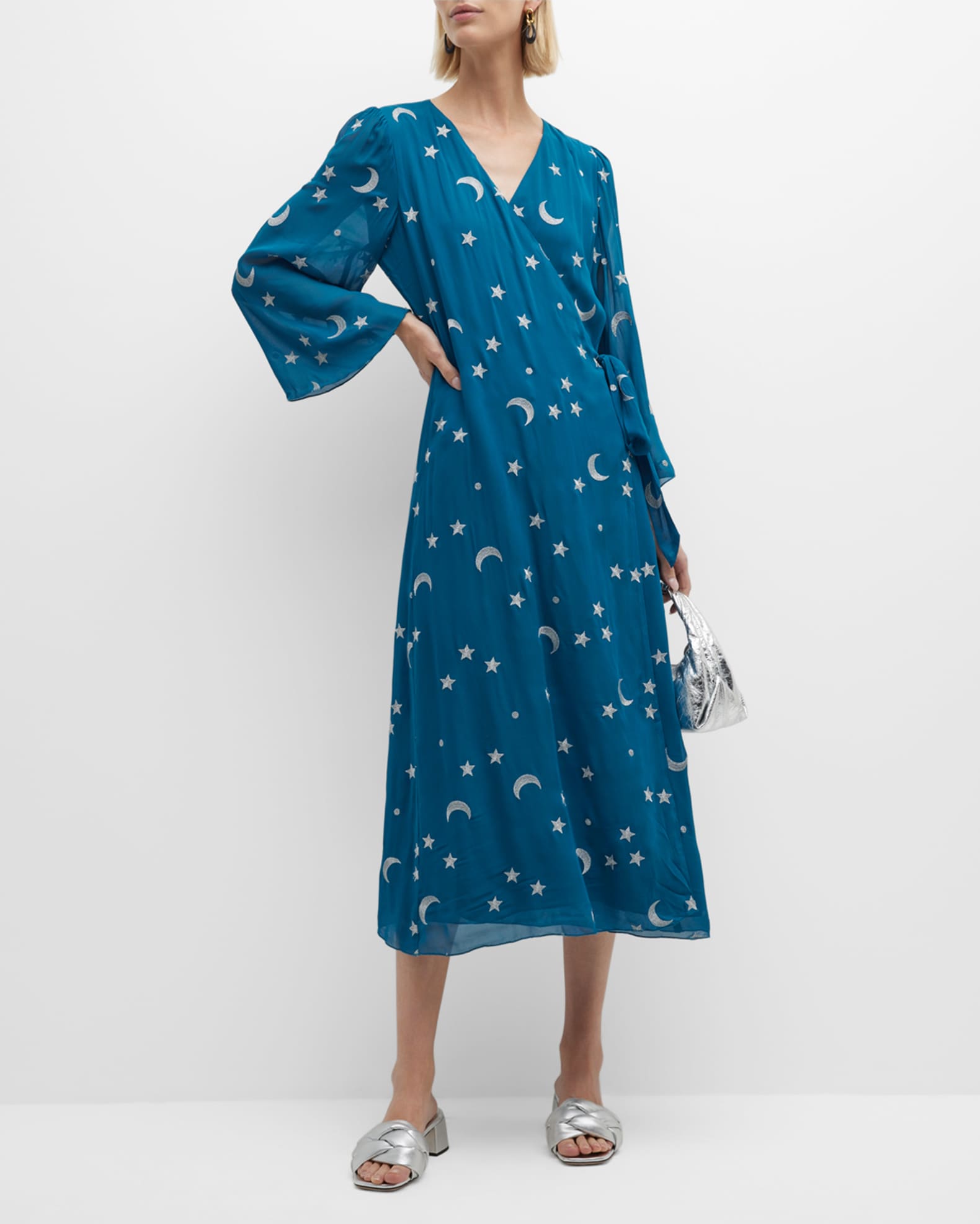 Johnny Was Starry Night Midi Wrap Dress | Neiman Marcus