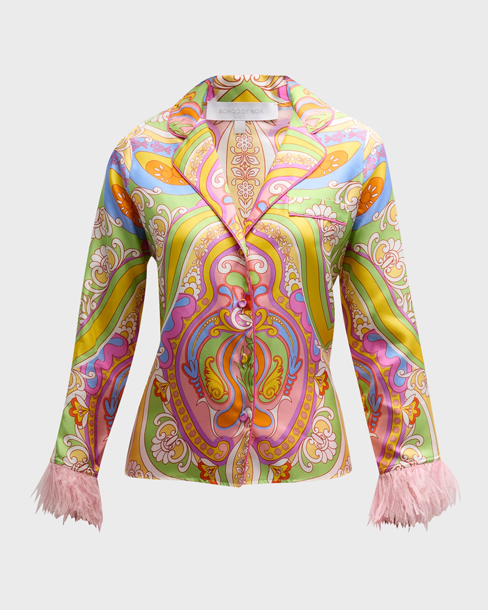 Borgo de Nor Eden Silk Twill Feather Cuff Top | Neiman Marcus