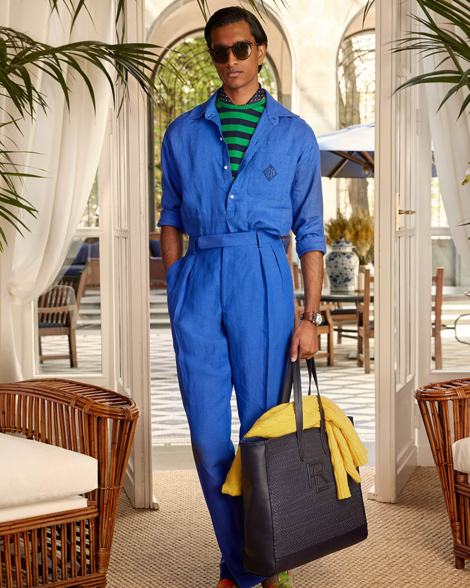 Ralph Lauren Purple Label Men's Ryland Deco Linen Tunic | Neiman Marcus