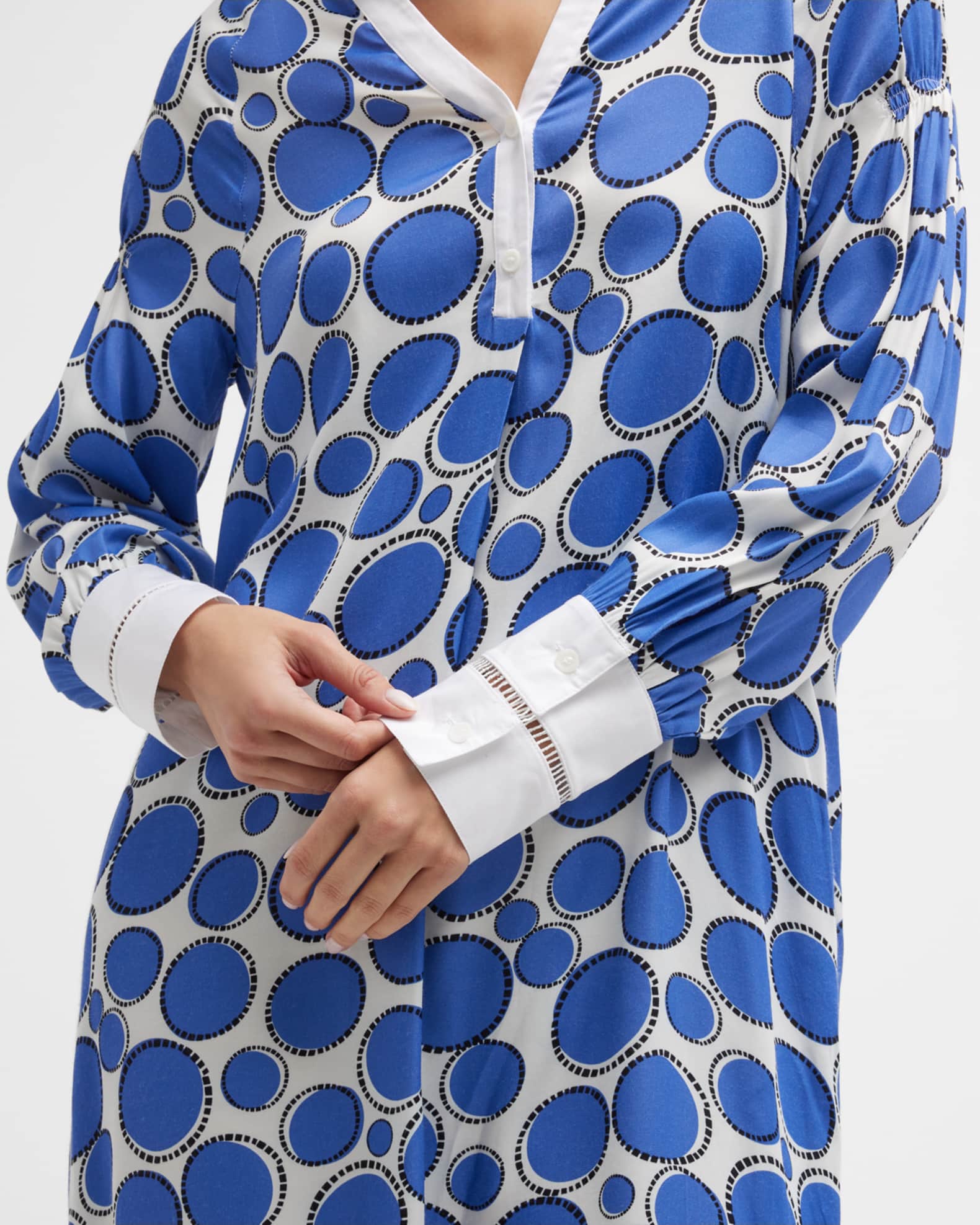 Harshman Ciel Polka-Dot Raglan-Sleeve Midi Dress | Neiman Marcus