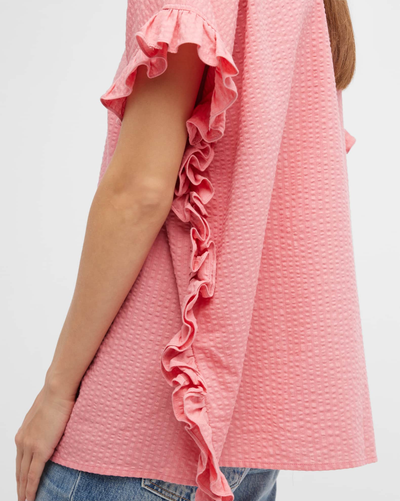 Harshman Darcy Seersucker Ruffle-Trim Shirt | Neiman Marcus