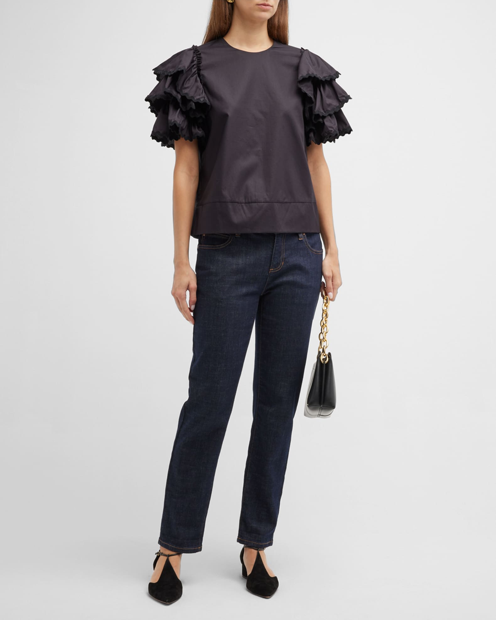 Harshman Juliette Flutter-Sleeve Cotton Blouse | Neiman Marcus
