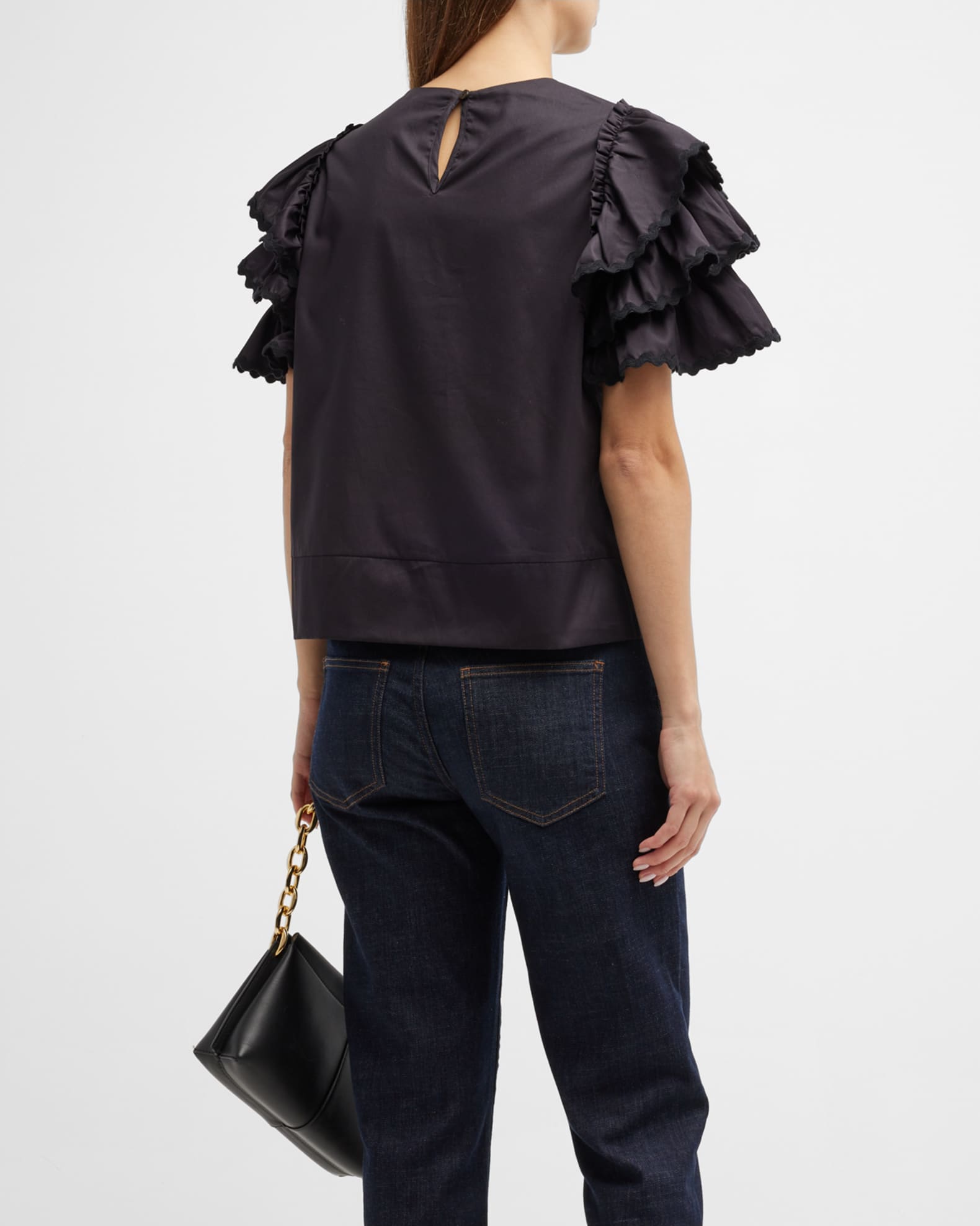 Harshman Juliette Flutter-Sleeve Cotton Blouse | Neiman Marcus