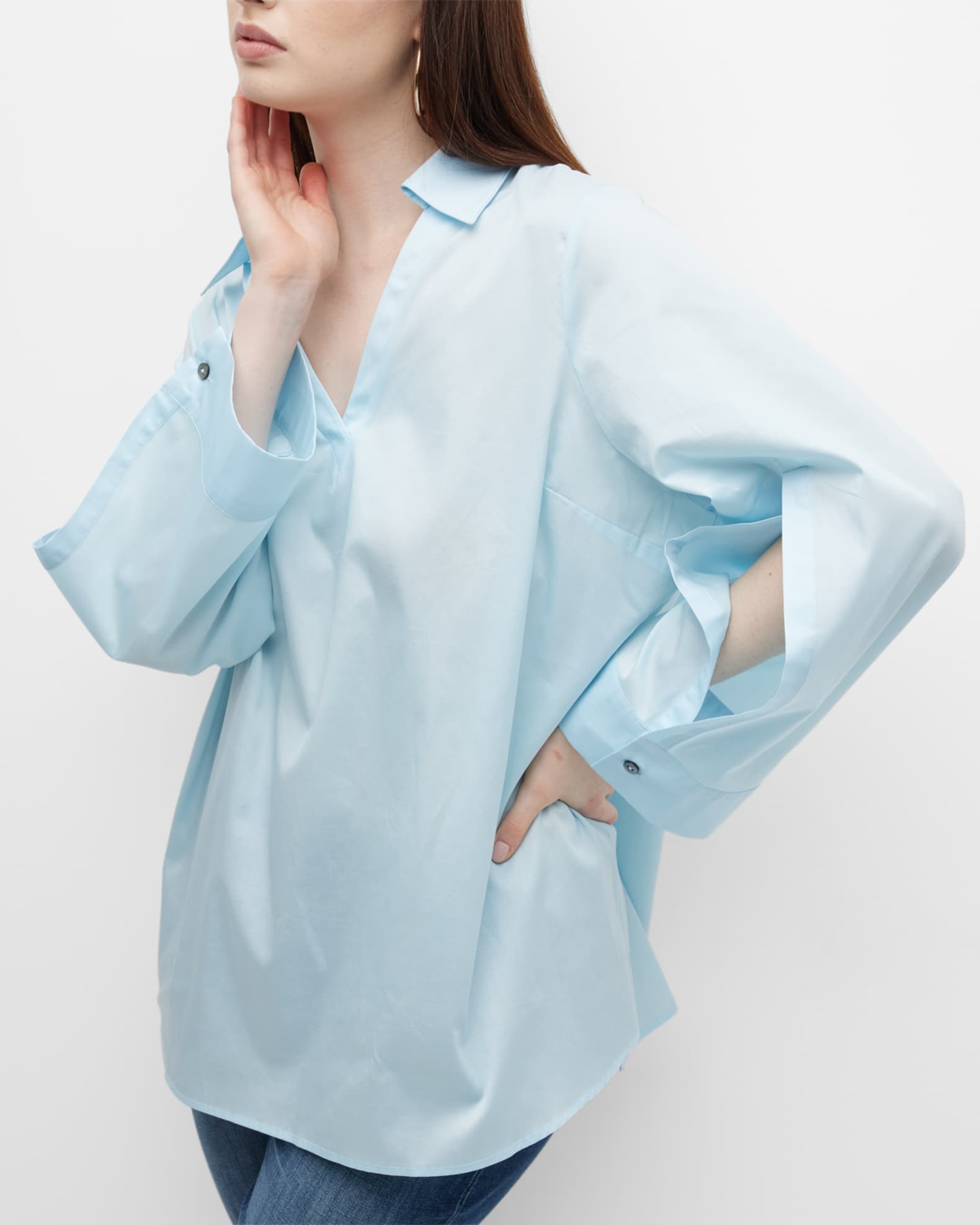 Harshman Plus Size Lilou Split Sleeve V Neck Blouse Neiman Marcus