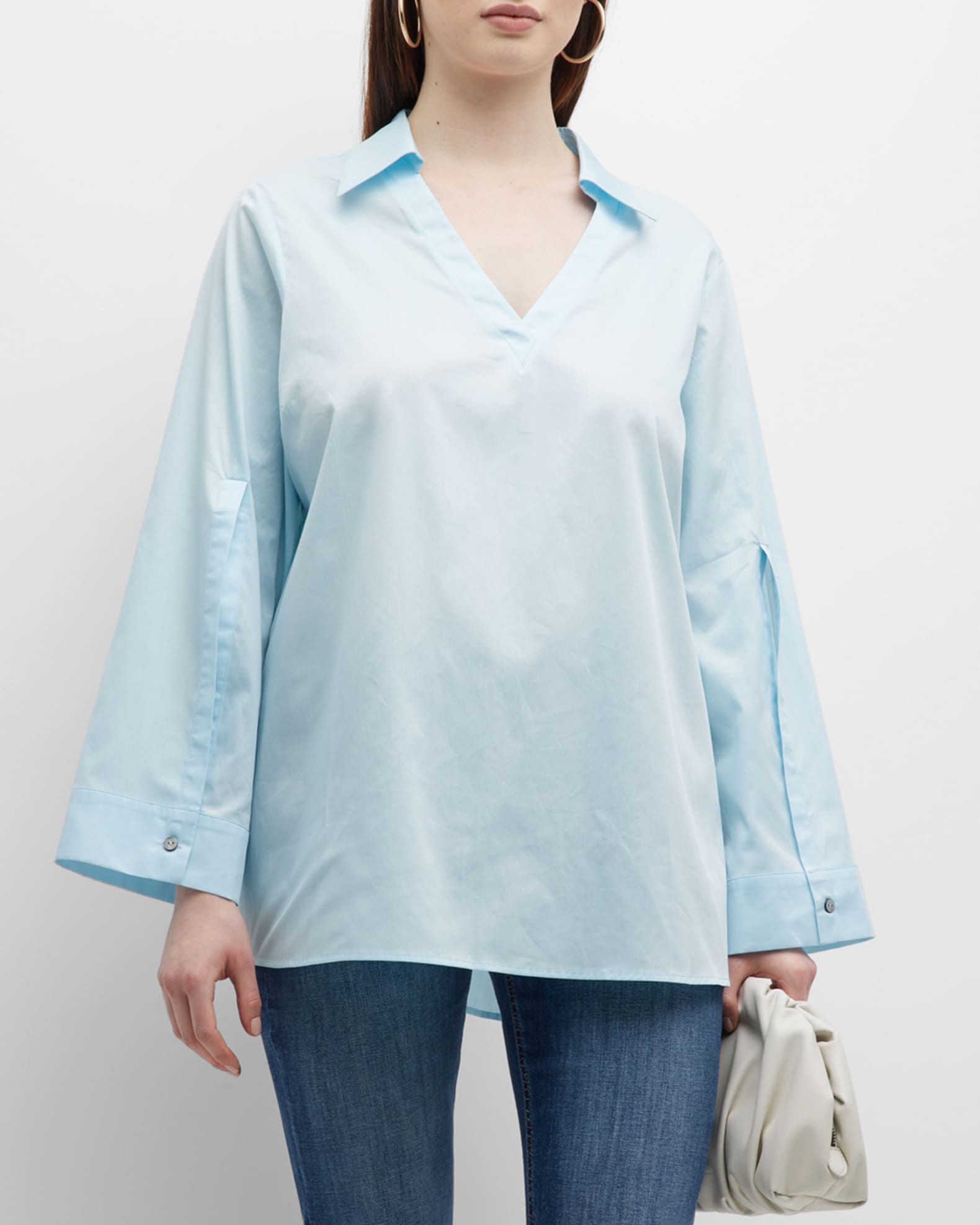 Harshman Plus Size Lilou Split-Sleeve V-Neck Blouse | Neiman Marcus