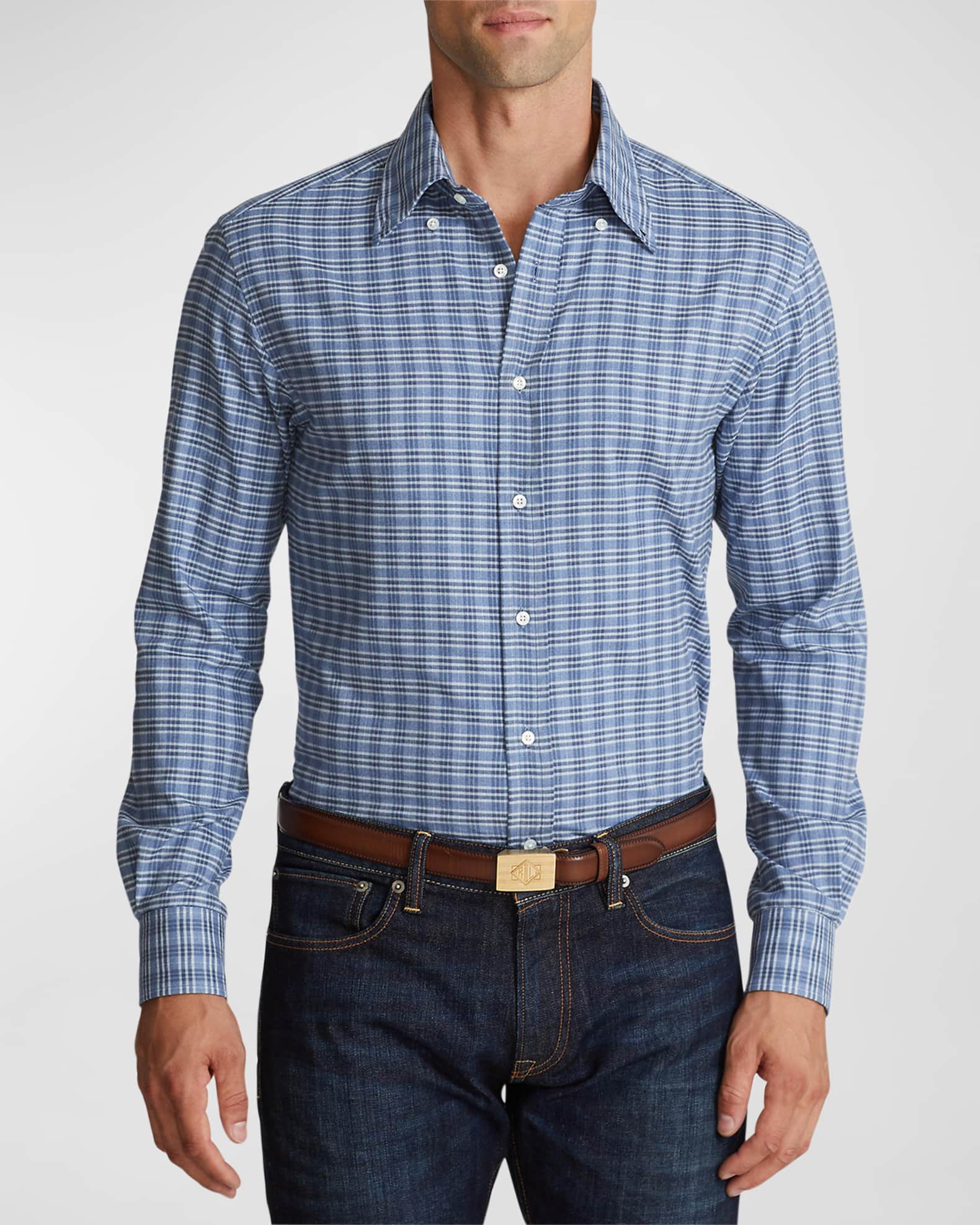 Ralph Lauren Purple Label Men's Cameron Plaid Sport Shirt | Neiman Marcus