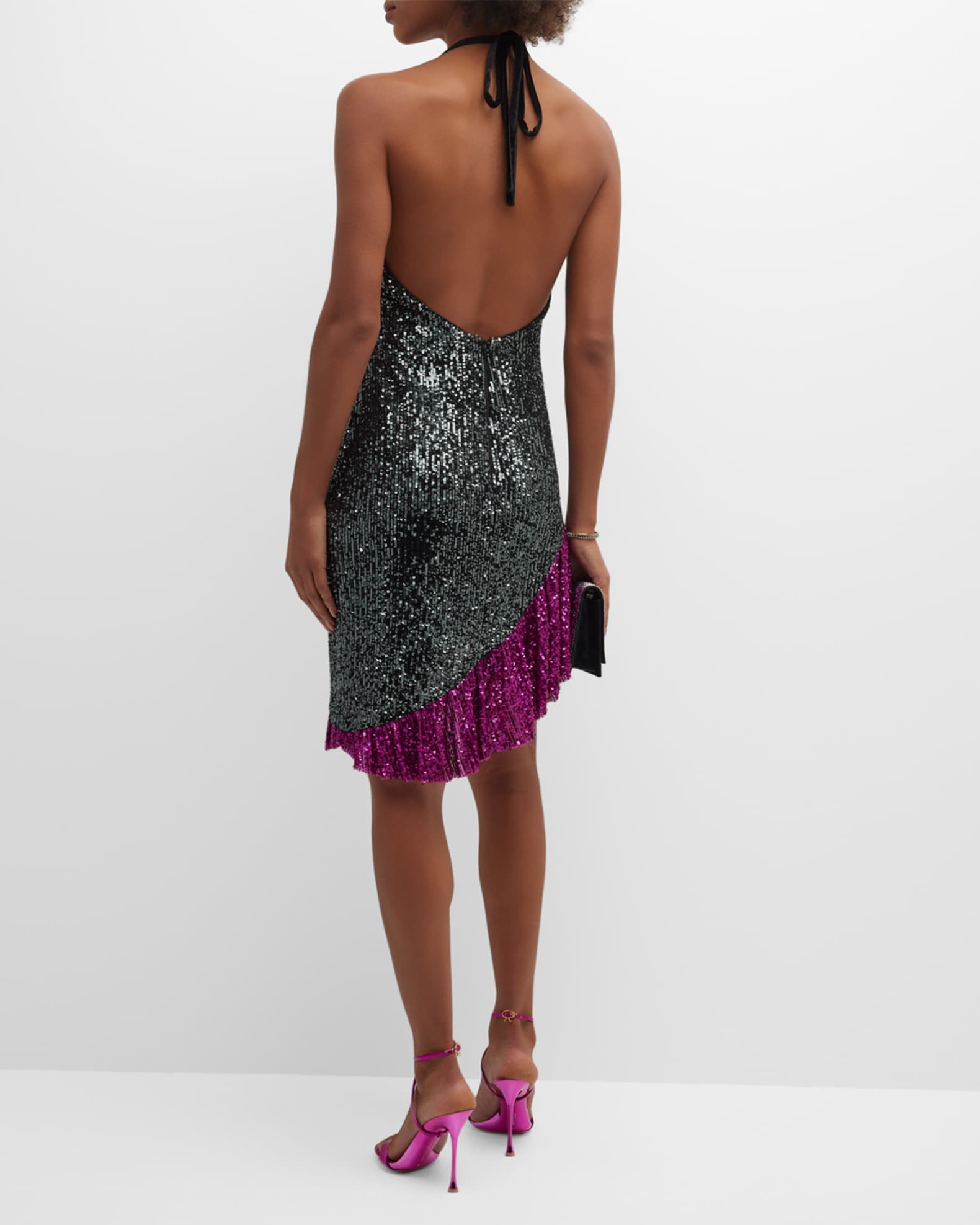 One33 Social Colorblock Sequin Halter Mini Dress | Neiman Marcus