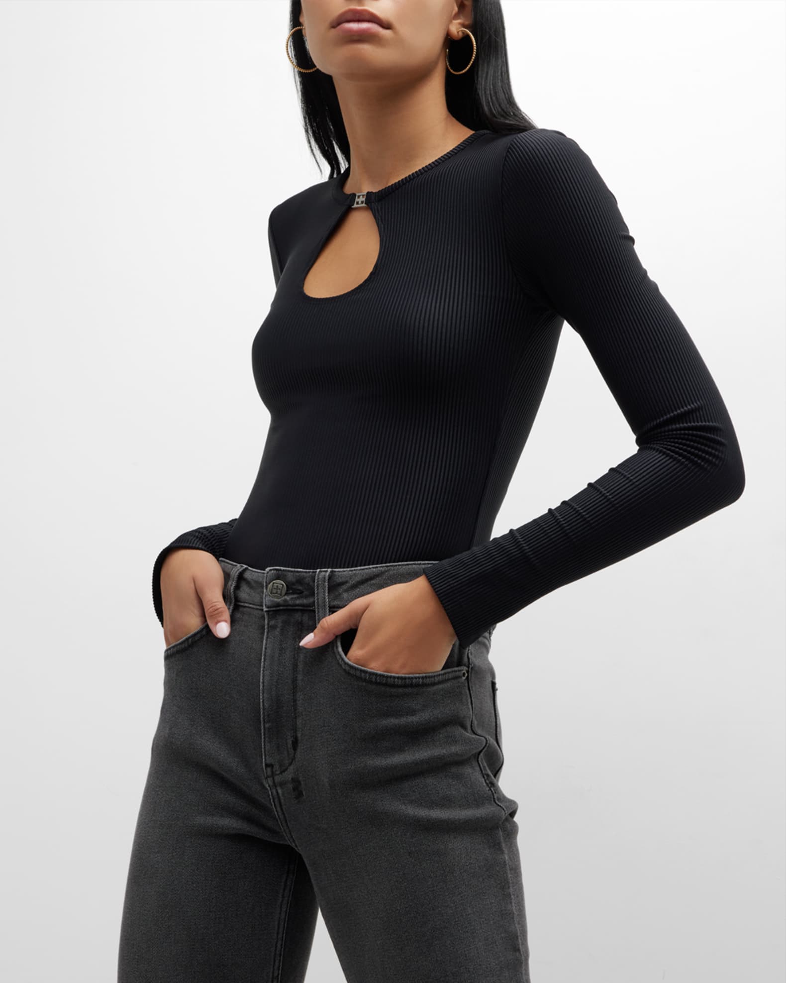 Ksubi Charmed Long Sleeve Keyhole Cut-Out Top | Neiman Marcus