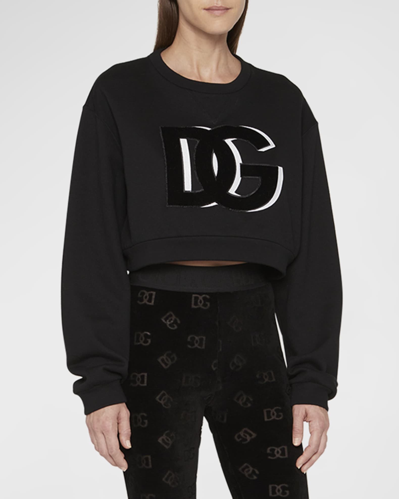Dolce&Gabbana Cotton Jersey Cropped Sweatshirt With DG Logo Flock Patch ...