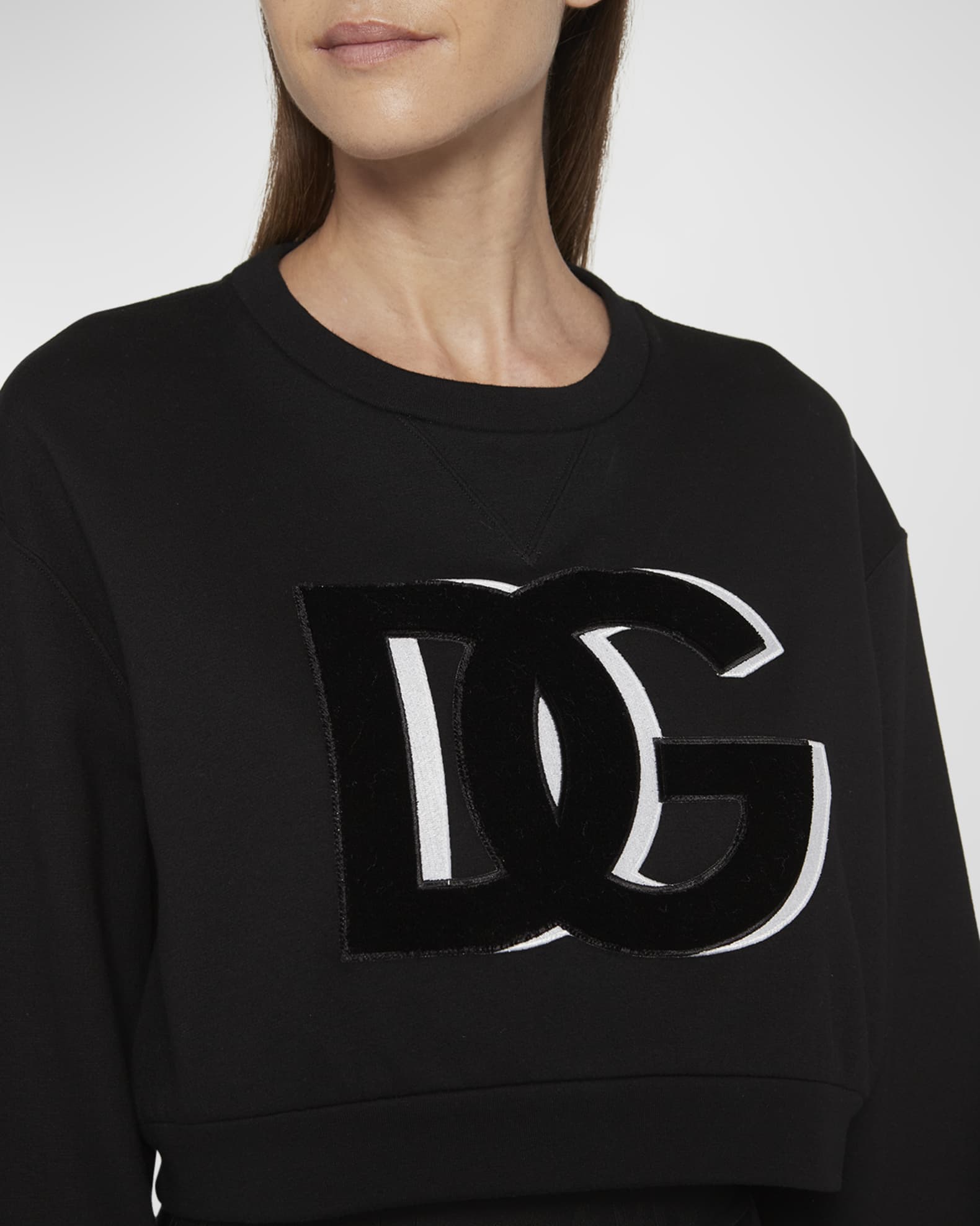 Dolce&Gabbana Cotton Jersey Cropped Sweatshirt With DG Logo Flock Patch ...