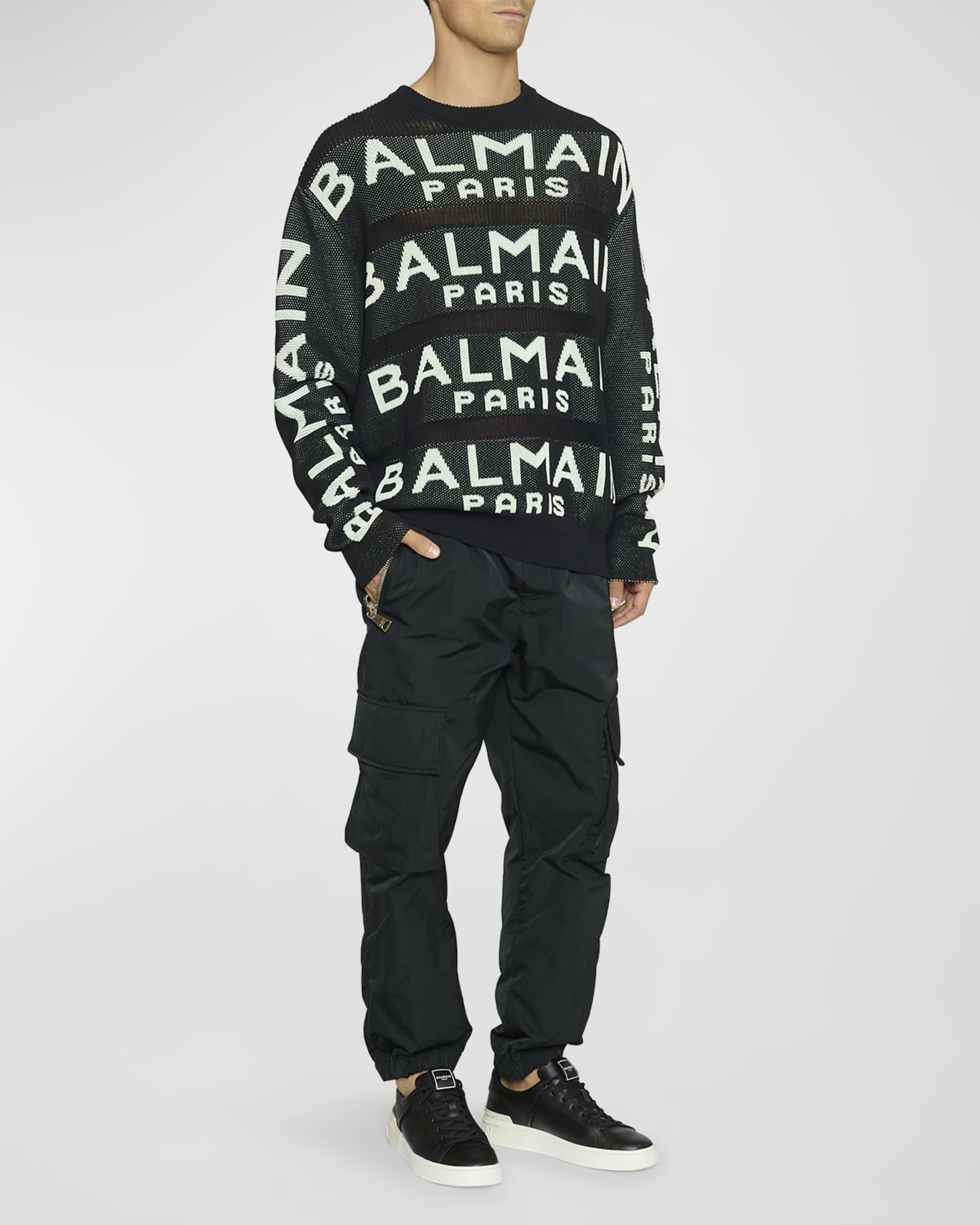 Balmain Men's Logo Intarsia Sweater | Neiman Marcus