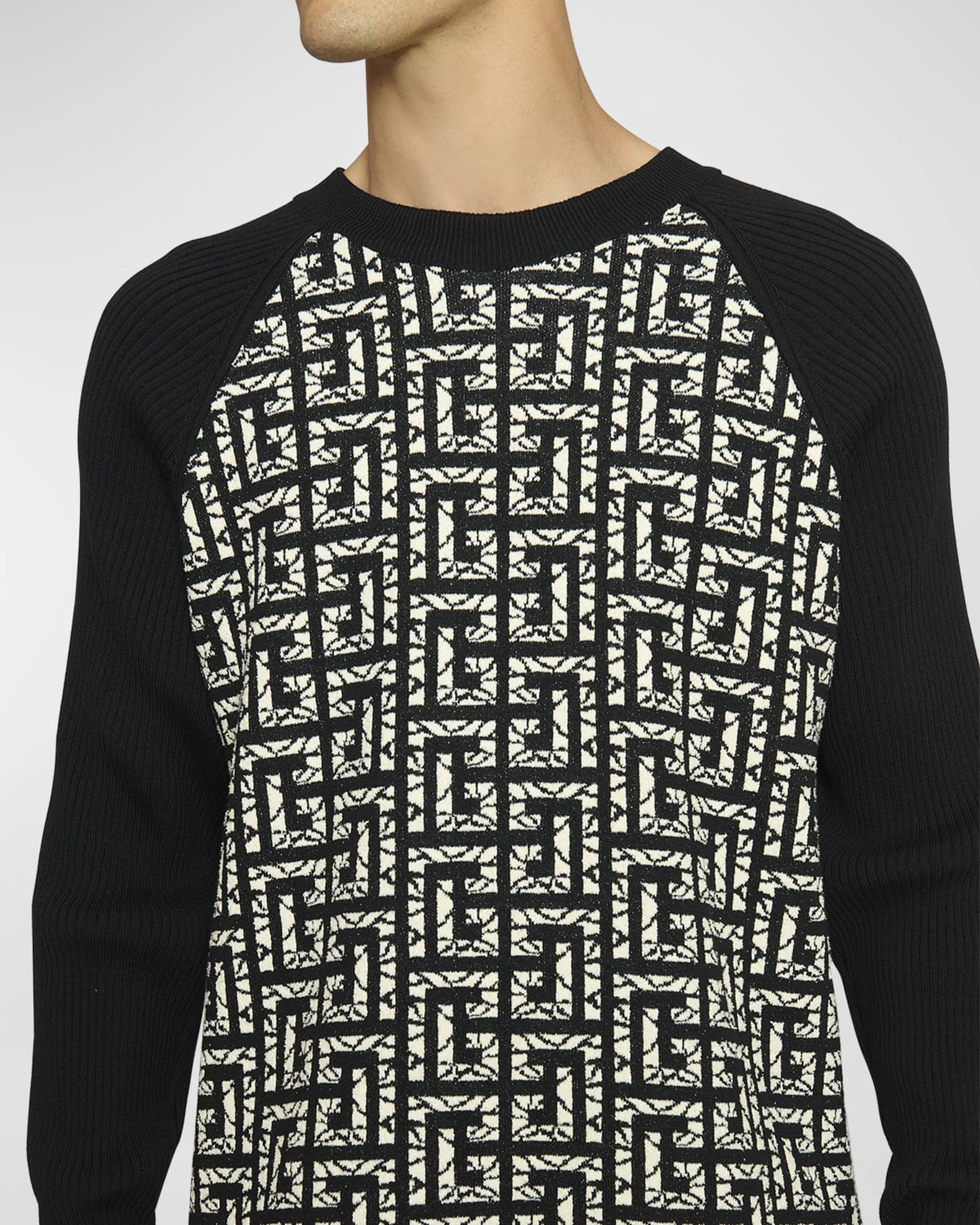 Balmain Men's Marble Monogram Knit Sweater | Neiman Marcus