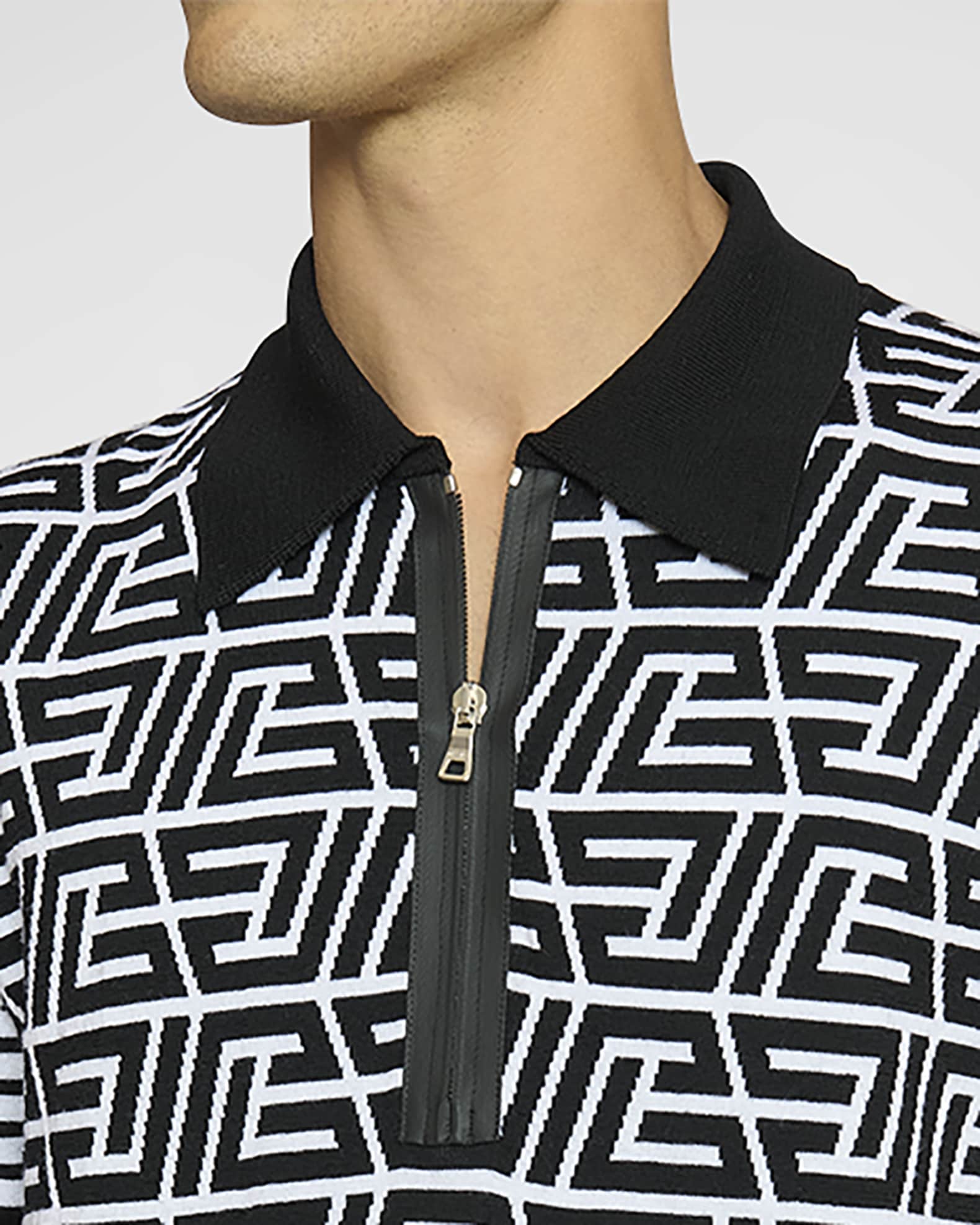 Balmain Men's Pyramid Monogram Knit Polo Shirt | Neiman Marcus
