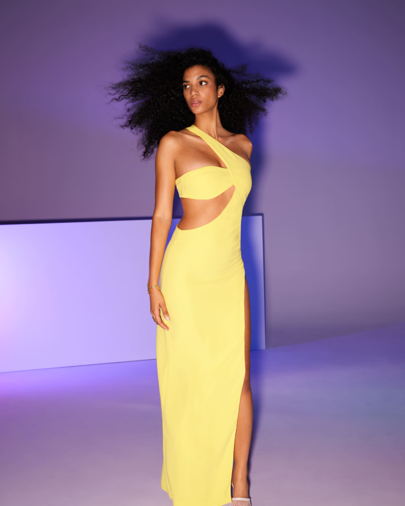 MONOT Cutout One-Shoulder Thigh-Slit Column Gown | Neiman Marcus