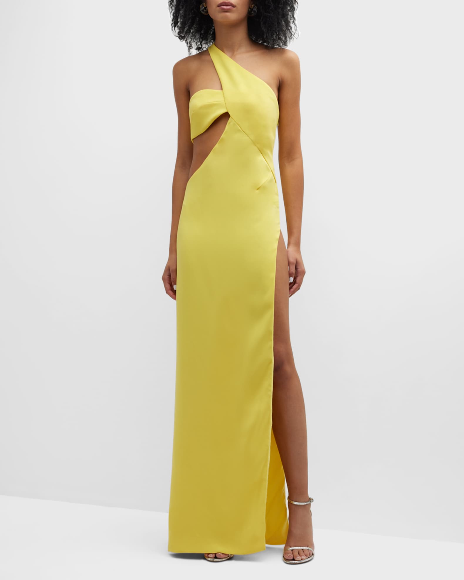 MONOT Cutout One-Shoulder Thigh-Slit Column Gown | Neiman Marcus