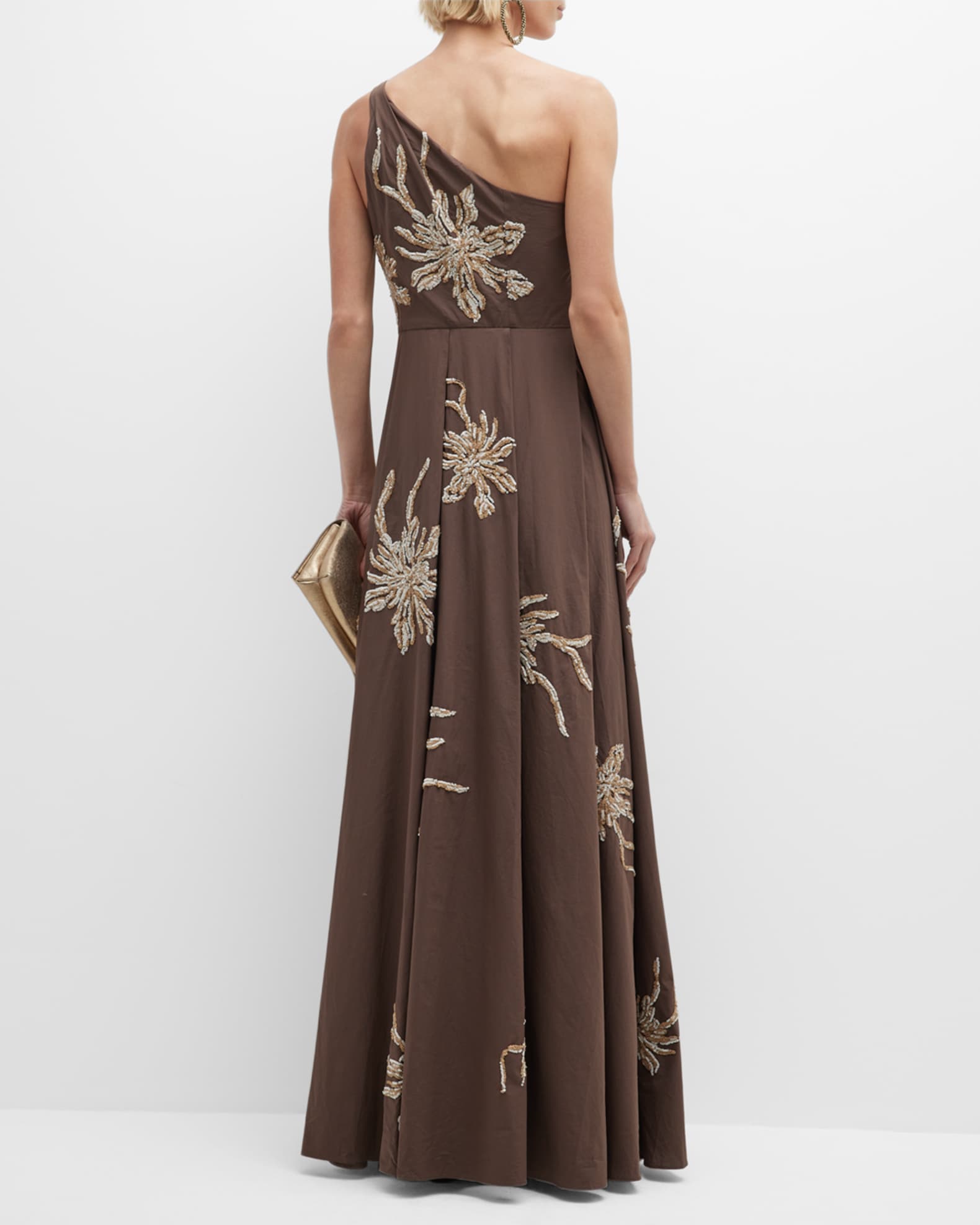Brunello Cucinelli Crispy Cotton One-Shoulder Gown With Marine ...