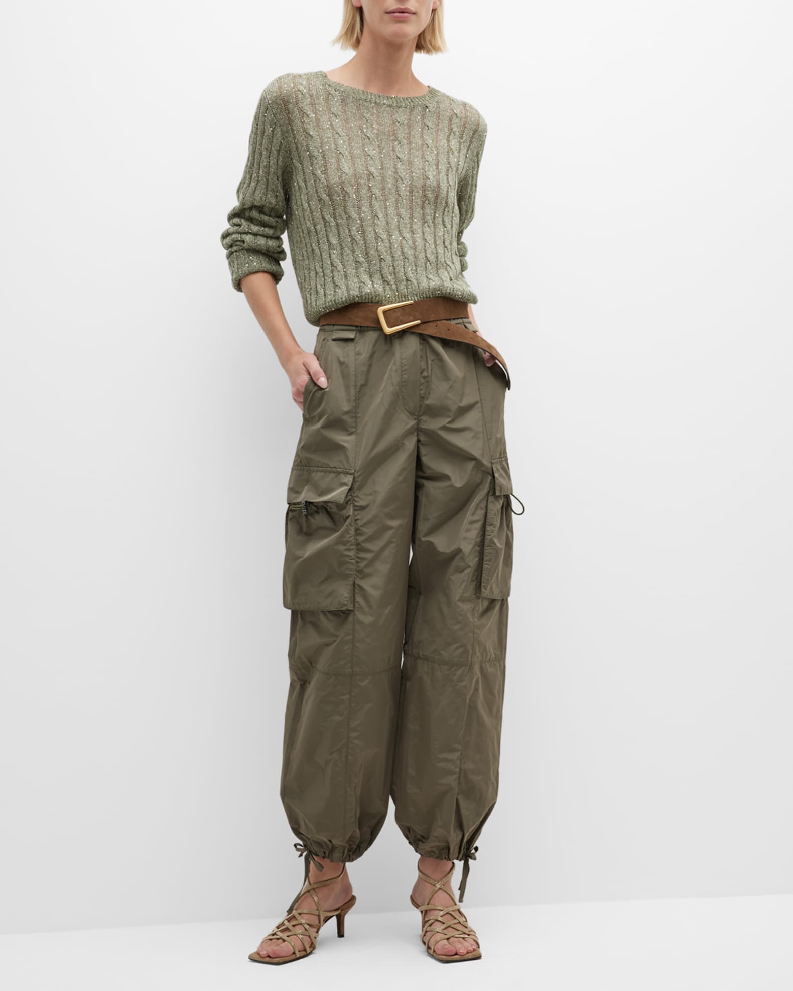 Brunello Cucinelli Taffeta Cargo Pants with Drawcord Patch Pockets ...