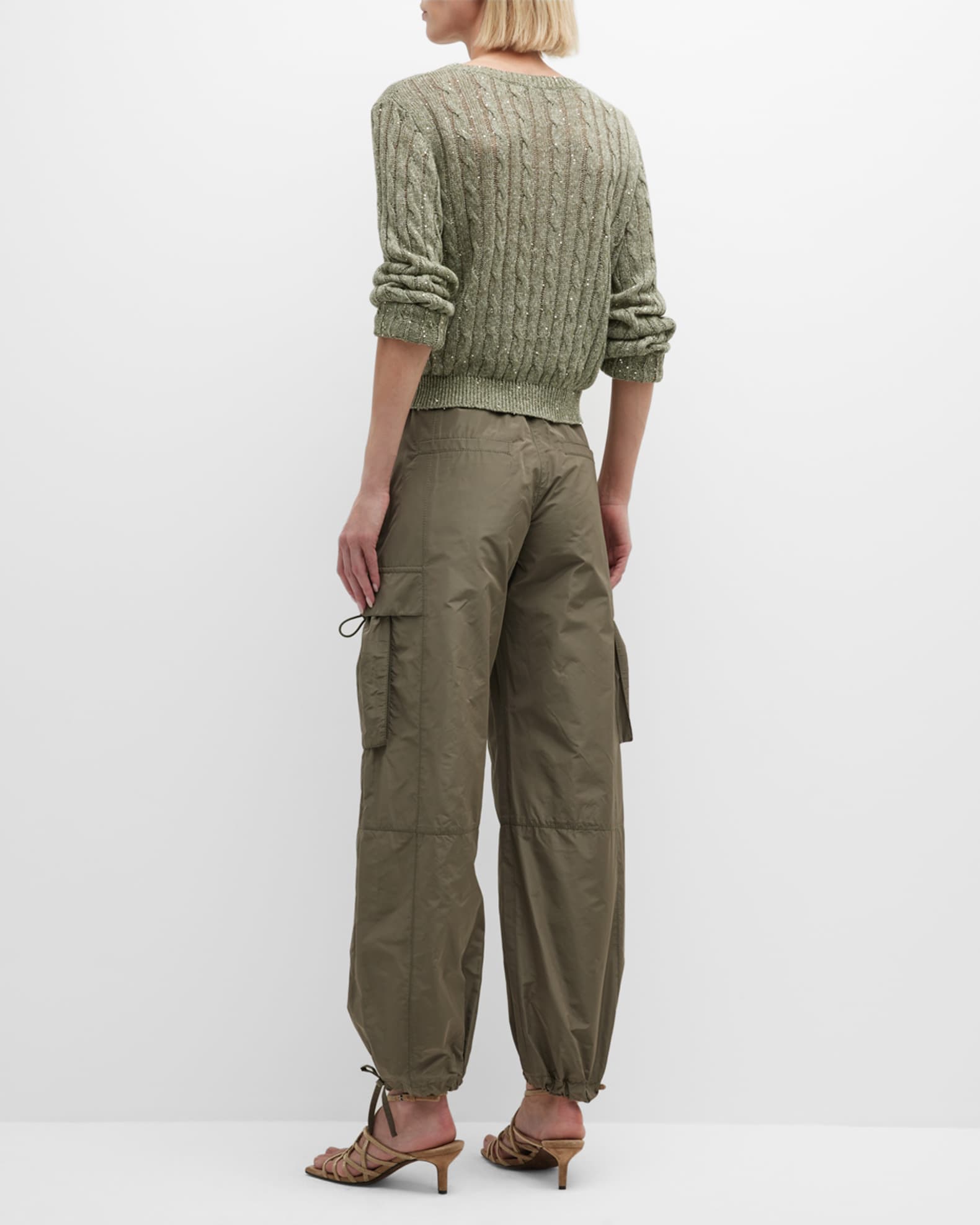 Brunello Cucinelli Taffeta Cargo Pants with Drawcord Patch Pockets ...
