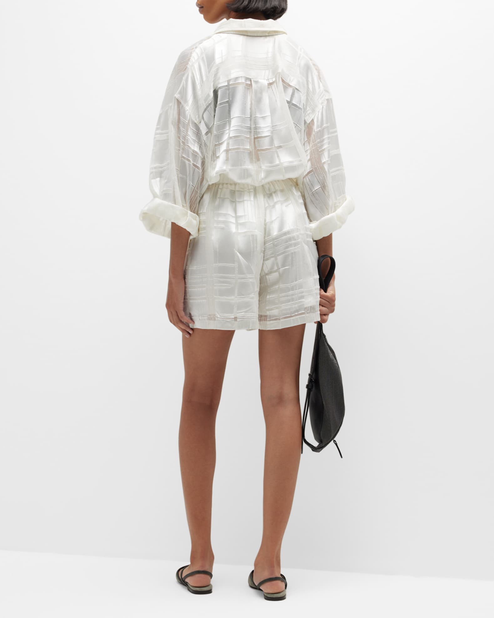 Brunello Cucinelli Organza Paint Stroke Print Button-Down Blouse ...