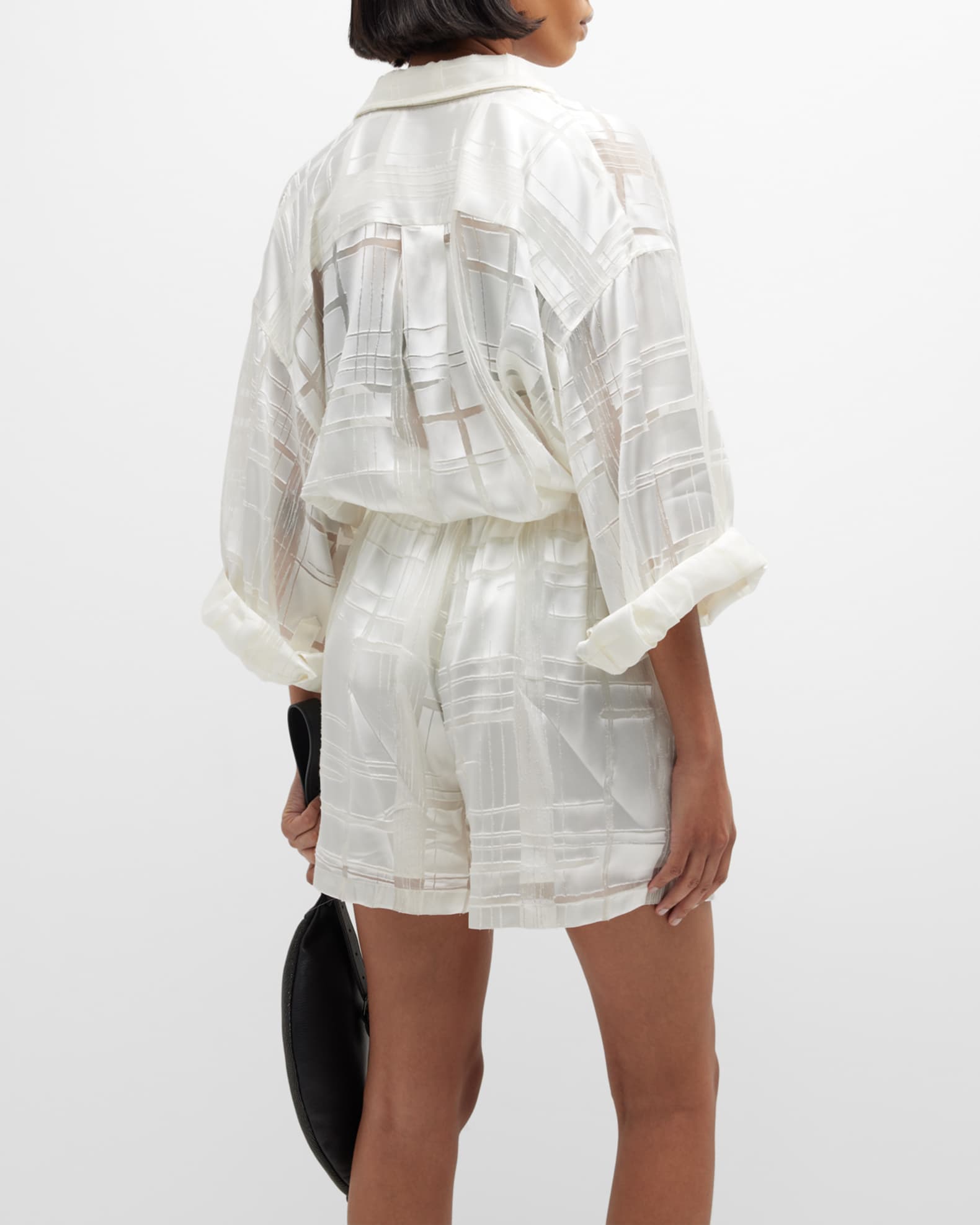 Brunello Cucinelli Organza Paint Stroke Print Button-Down Blouse ...
