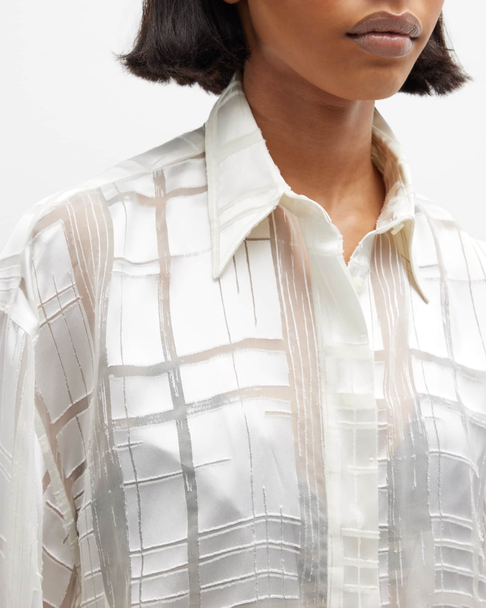 Brunello Cucinelli Organza Paint Stroke Print Button-Down Blouse ...