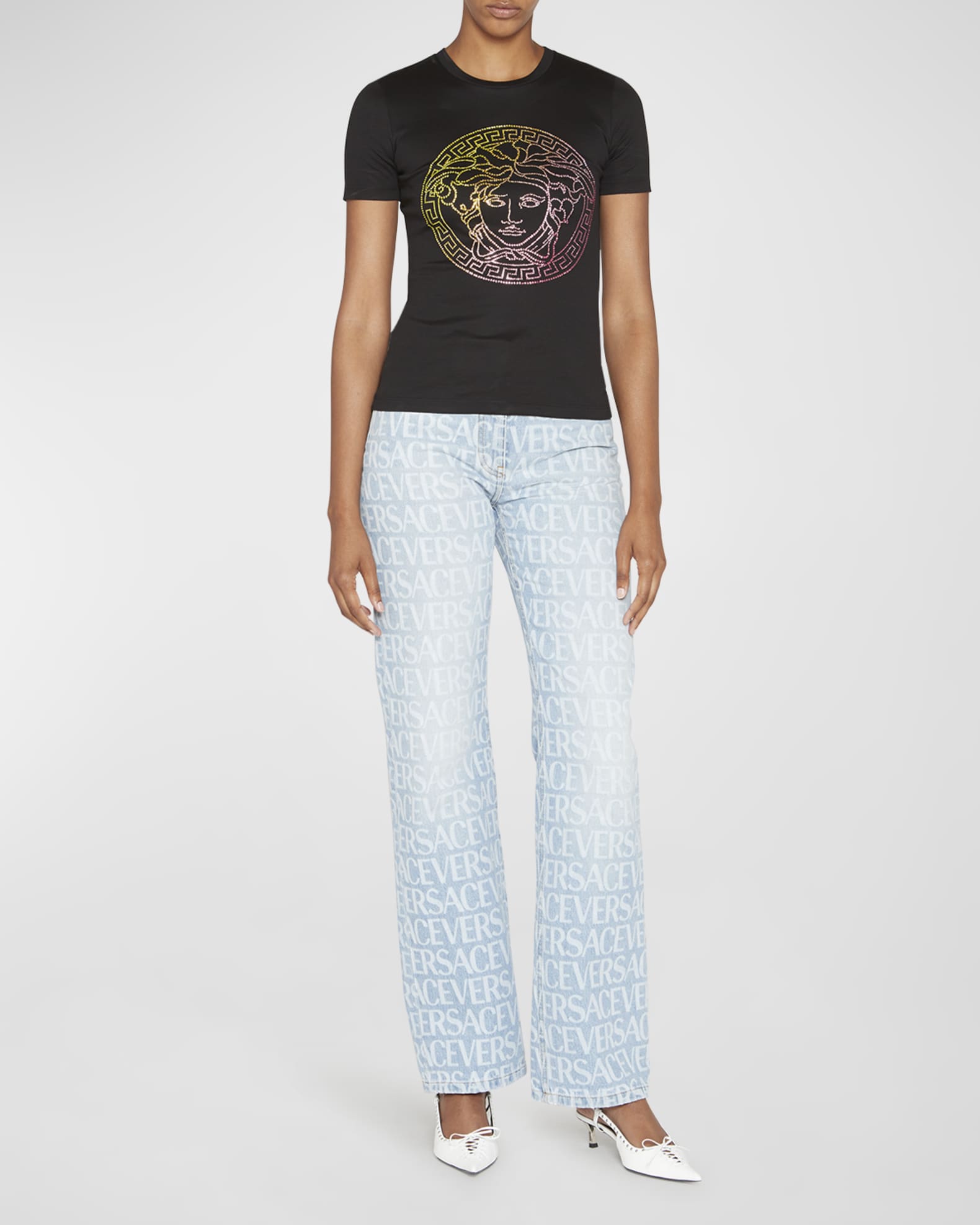 Versace Rainbow Strass Medusa Logo T-Shirt | Neiman Marcus