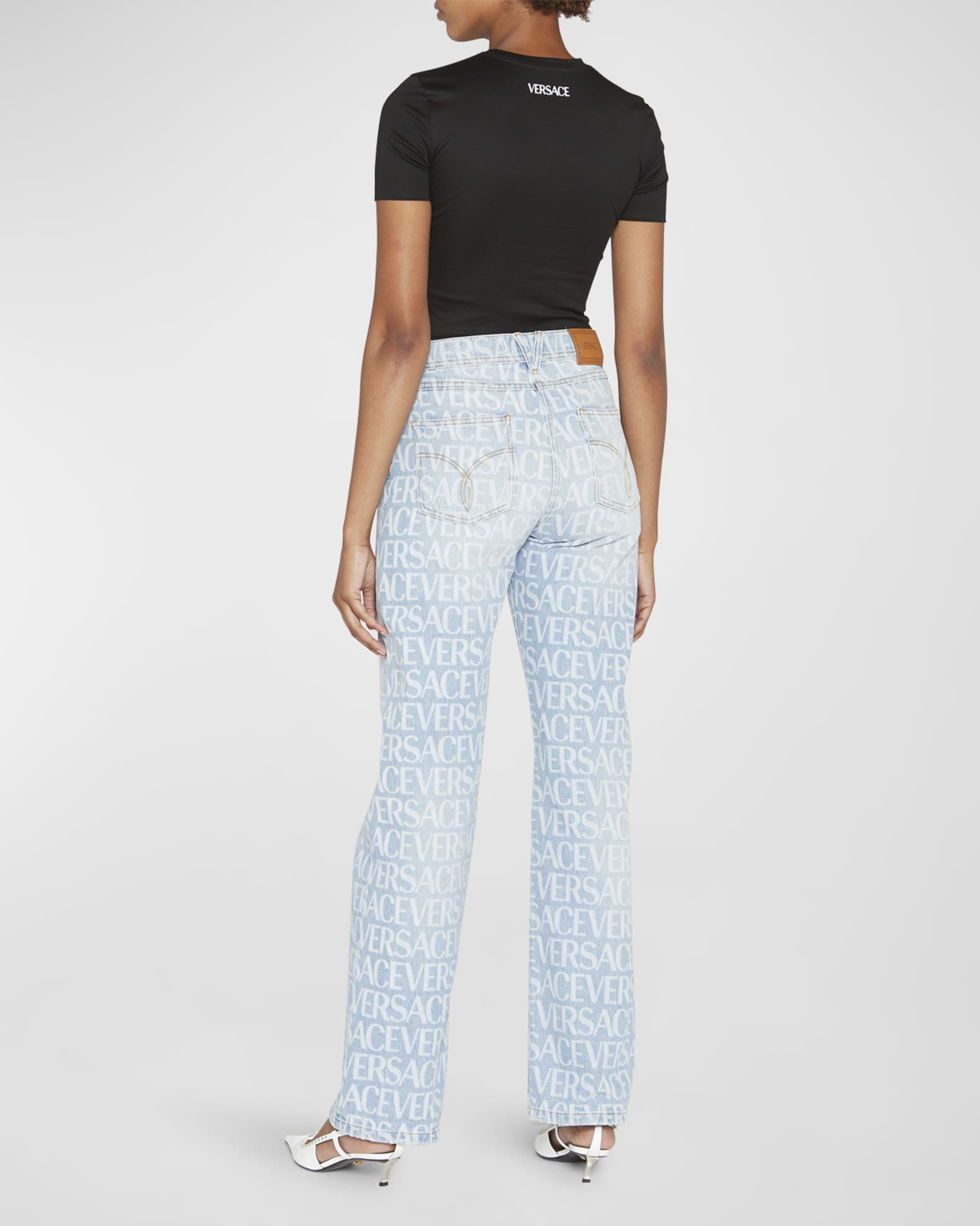 Versace Logo-Print Straight-Leg Denim Pants | Neiman Marcus