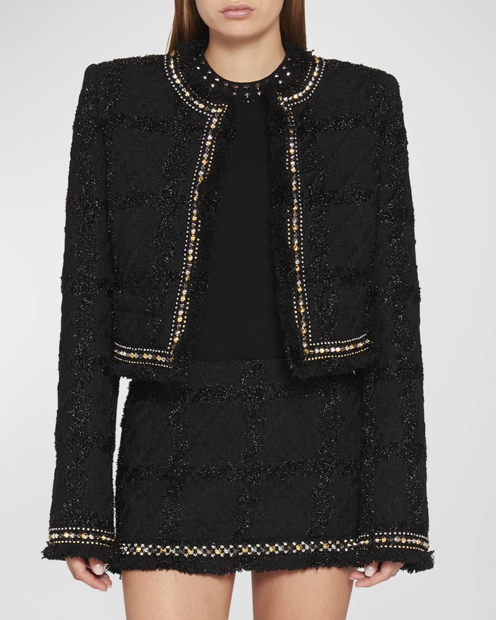 Versace Tweed Short Jacket with Studded Trim | Neiman Marcus