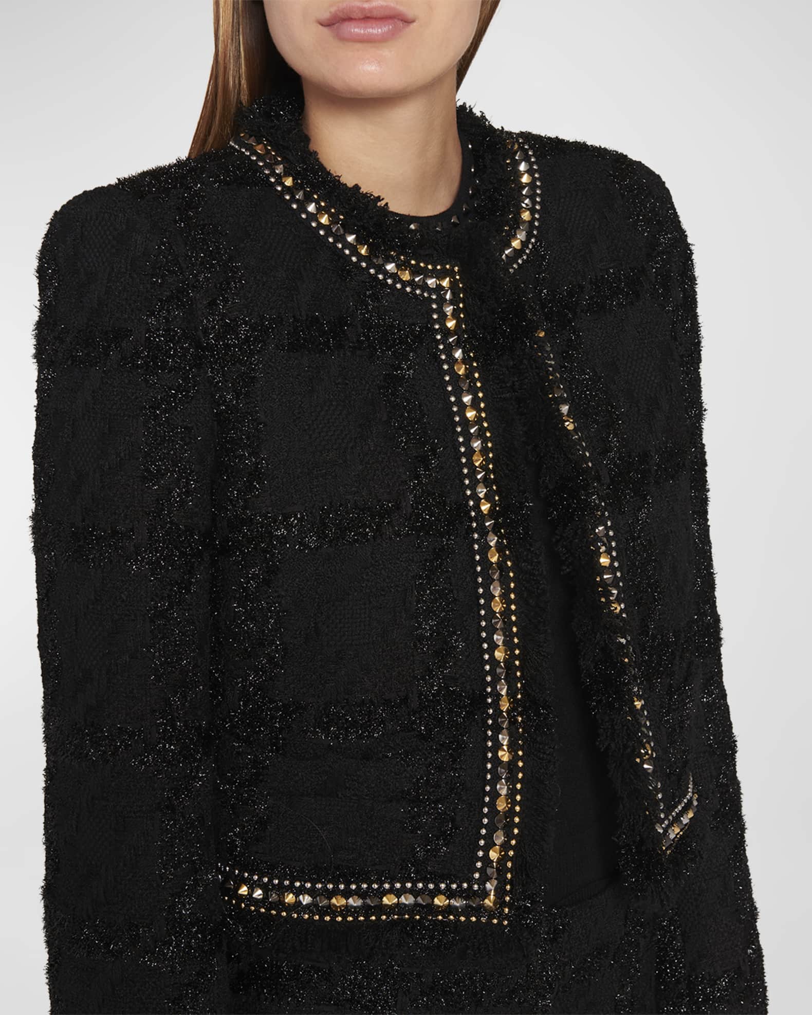 Versace Tweed Short Jacket with Studded Trim | Neiman Marcus