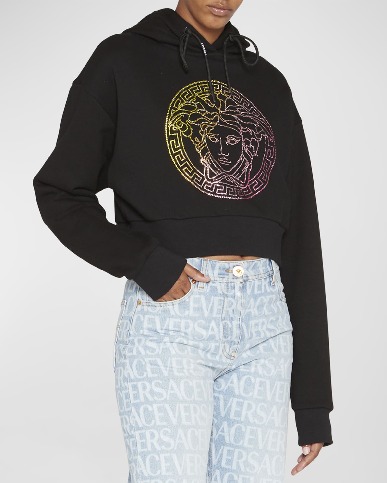 Versace Hooded Sweatshirt with Rainbow Logo | Neiman Marcus