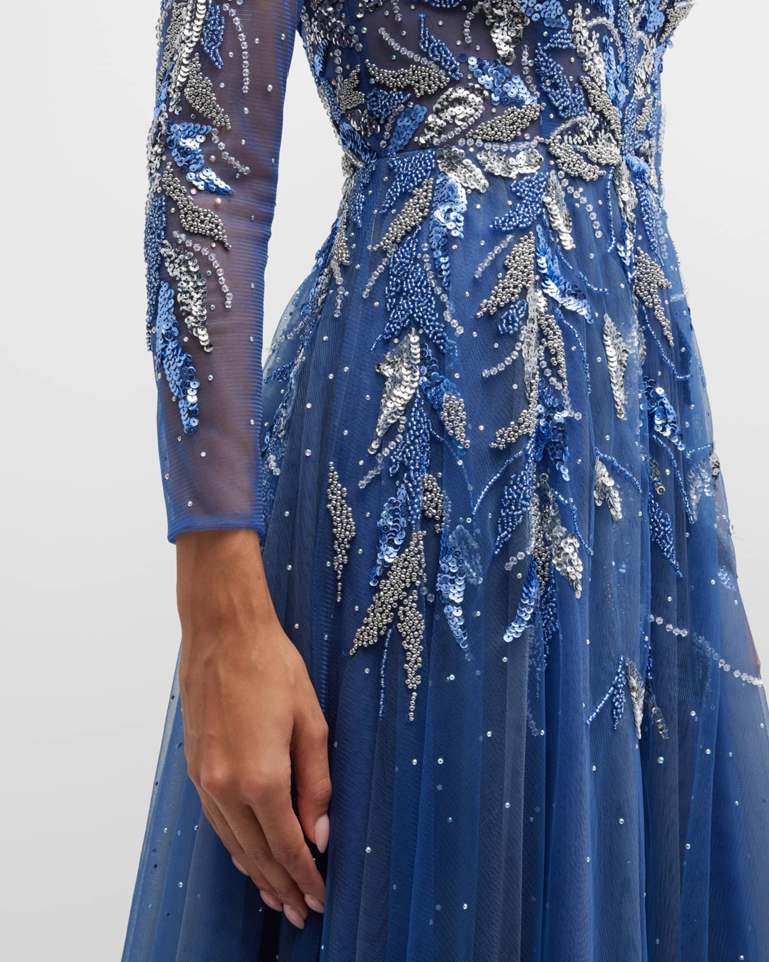 Basix Floral Beaded Sequin A-Line Gown | Neiman Marcus
