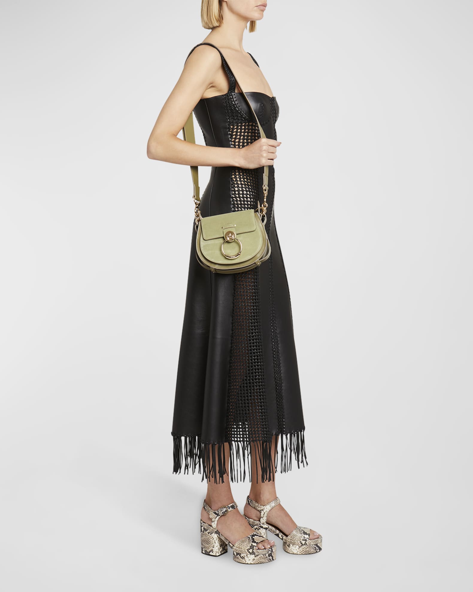 Chloe Tess Small Mix Leather Saddle Crossbody Bag | Neiman Marcus