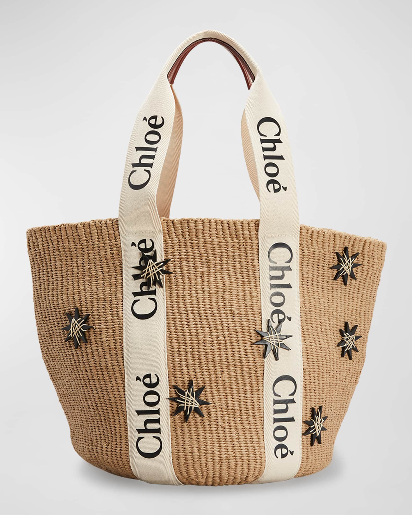 Chloe Woody Large Stars Raffia Tote Bag | Neiman Marcus