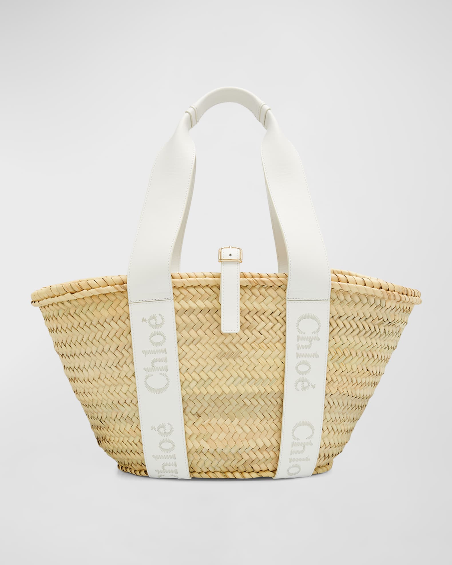 Chloe Sense Medium Raffia & Leather Tote Bag | Neiman Marcus
