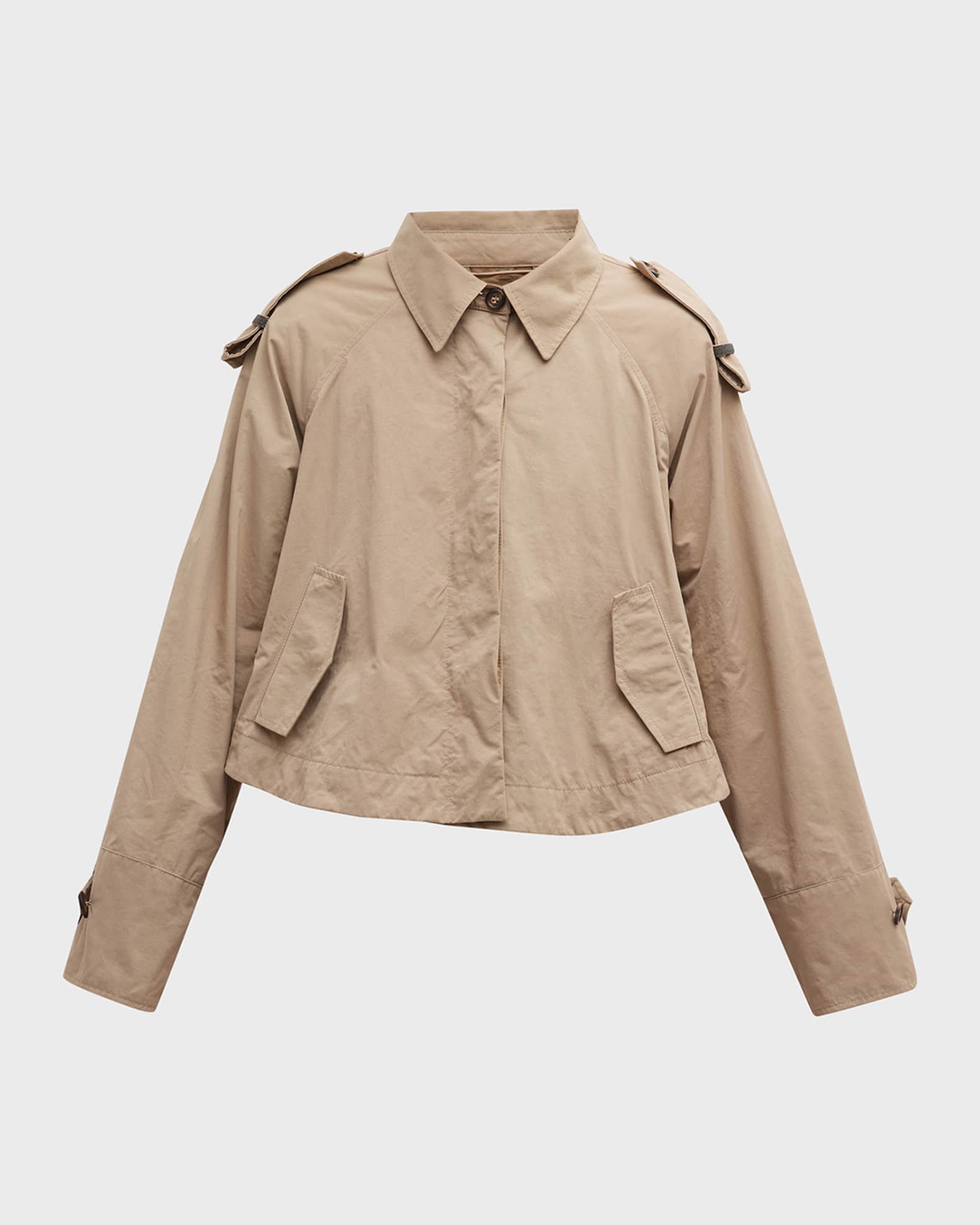Brunello Cucinelli Monili-Trim Technical Canvas Crop Swing Jacket | Neiman Marcus