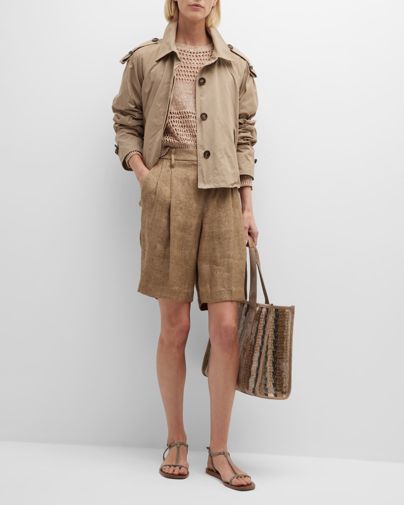 Brunello Cucinelli Monili-Trim Technical Canvas Crop Swing Jacket ...