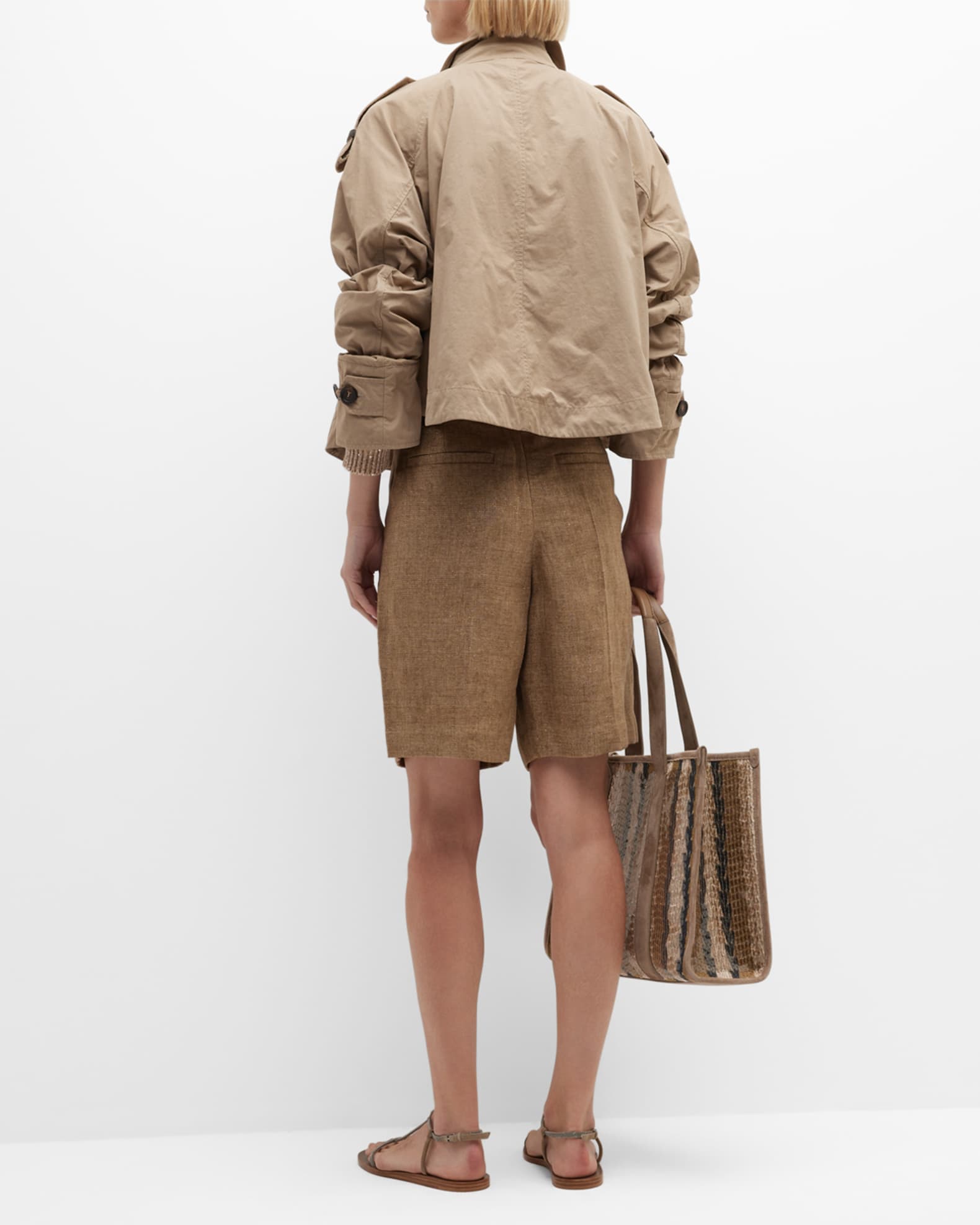 Brunello Cucinelli Monili-Trim Technical Canvas Crop Swing Jacket ...